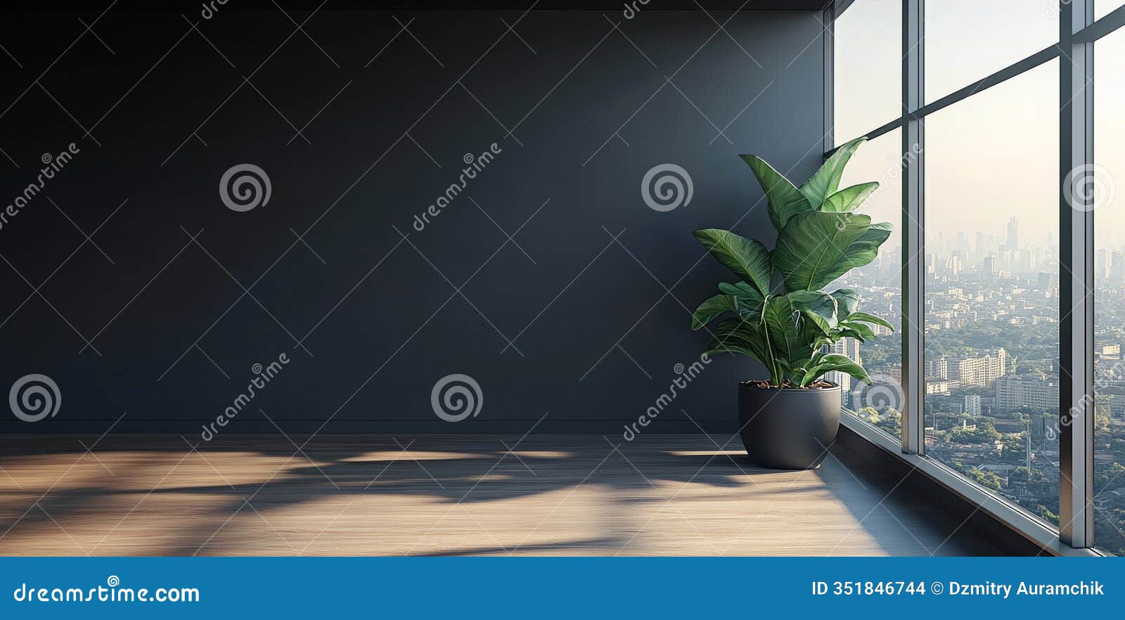 A Simple Interior Setting Featuring a Warm Wooden Floor, a Soft Black ...