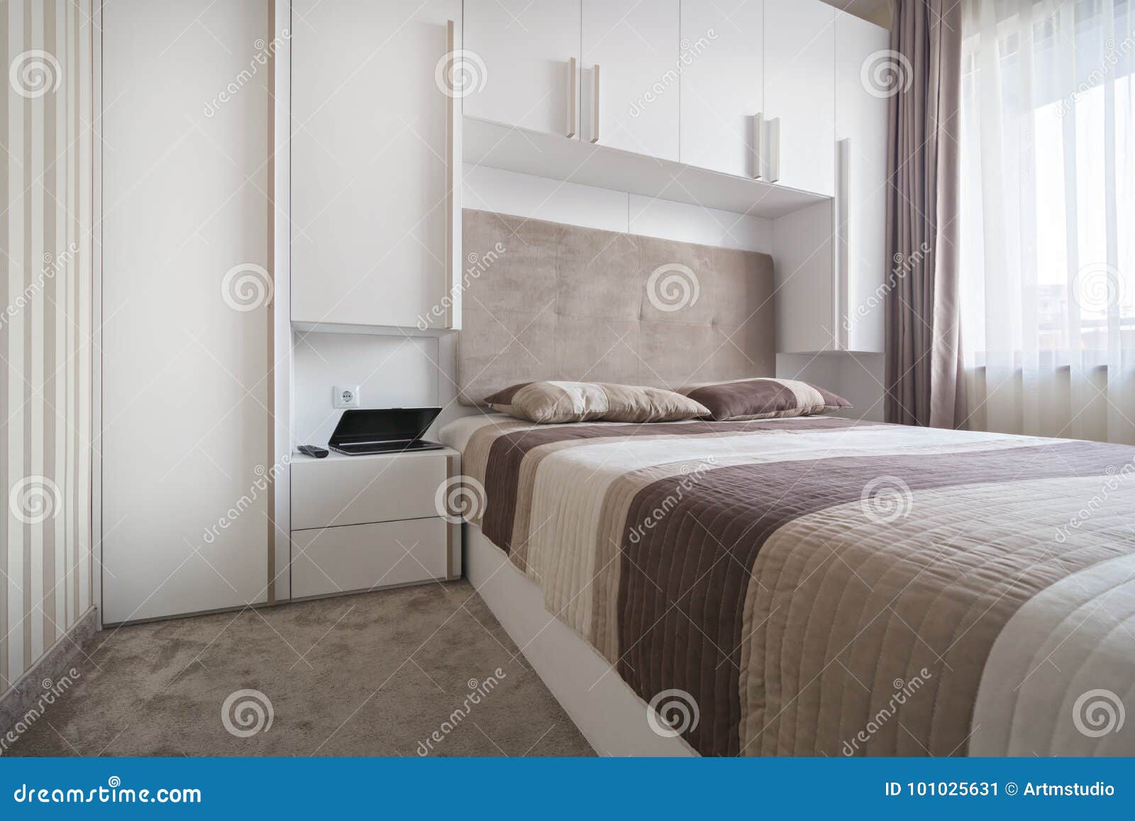 Simple white bedroom stock image. Image of elements - 101025631