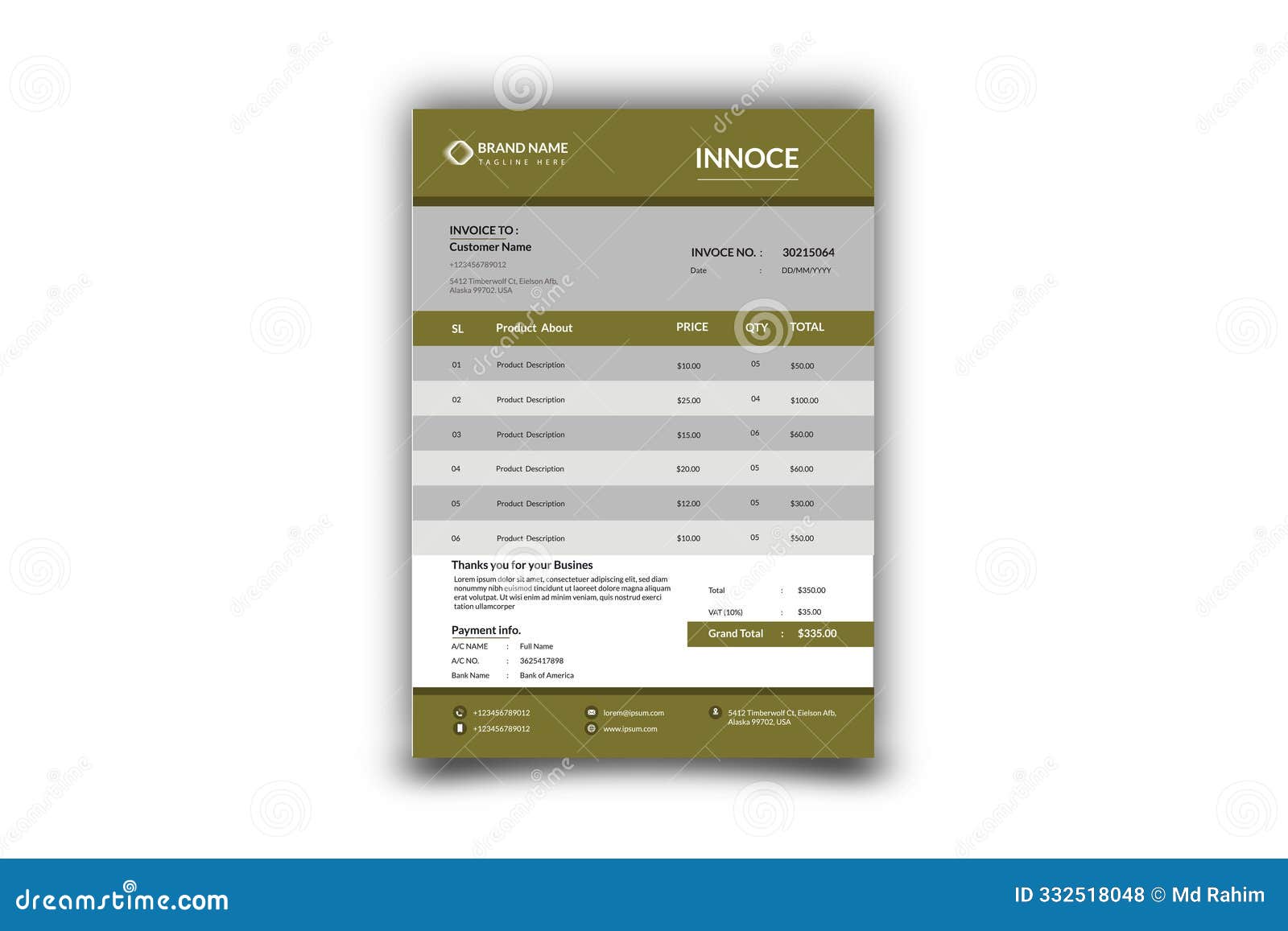 Invoice Vector Template Design In Red Theme.Invoice Template. Quotation ...