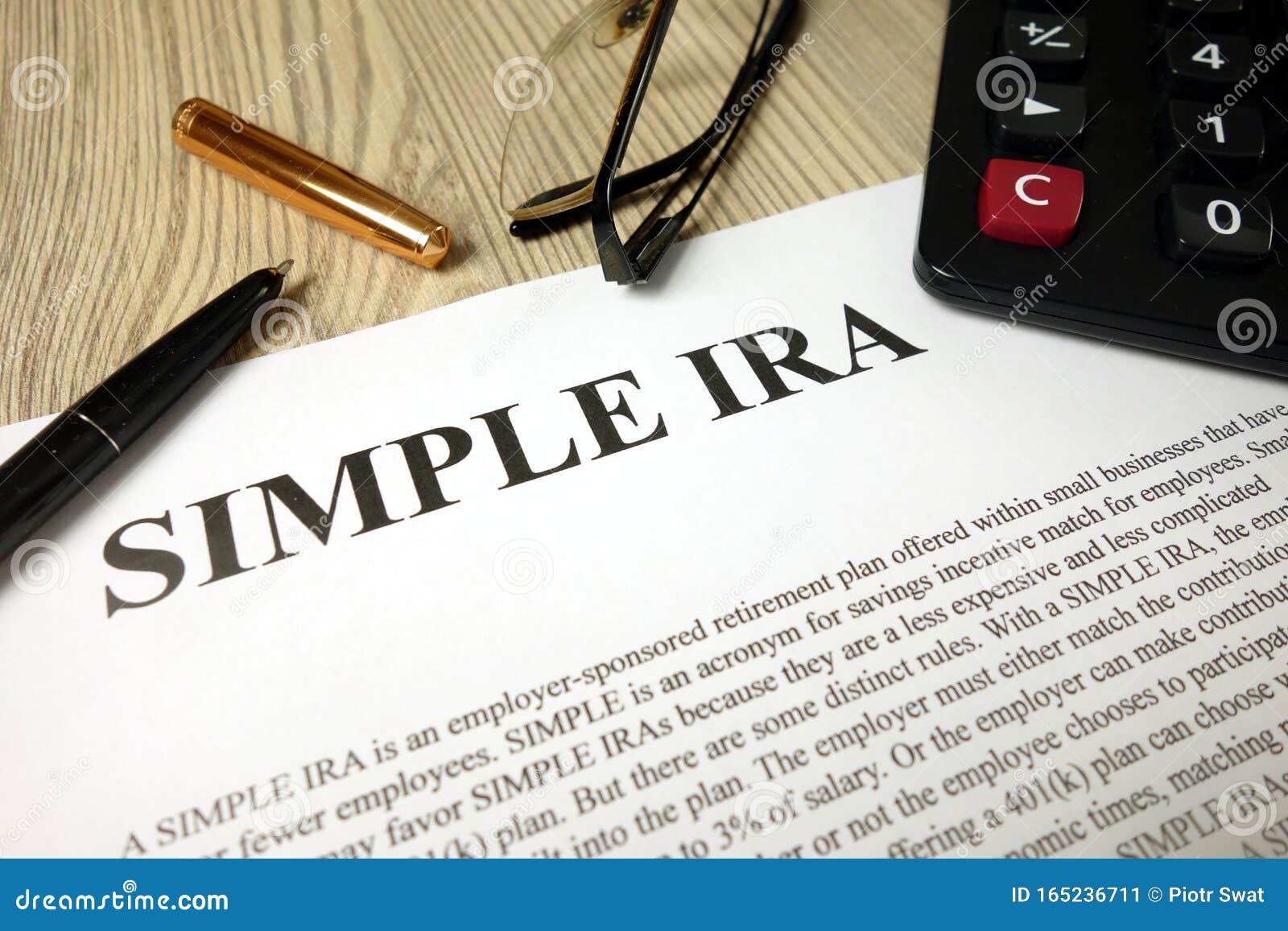 Simple Ira Document with Pen Calculator and Glasses Stock Image - Image ...