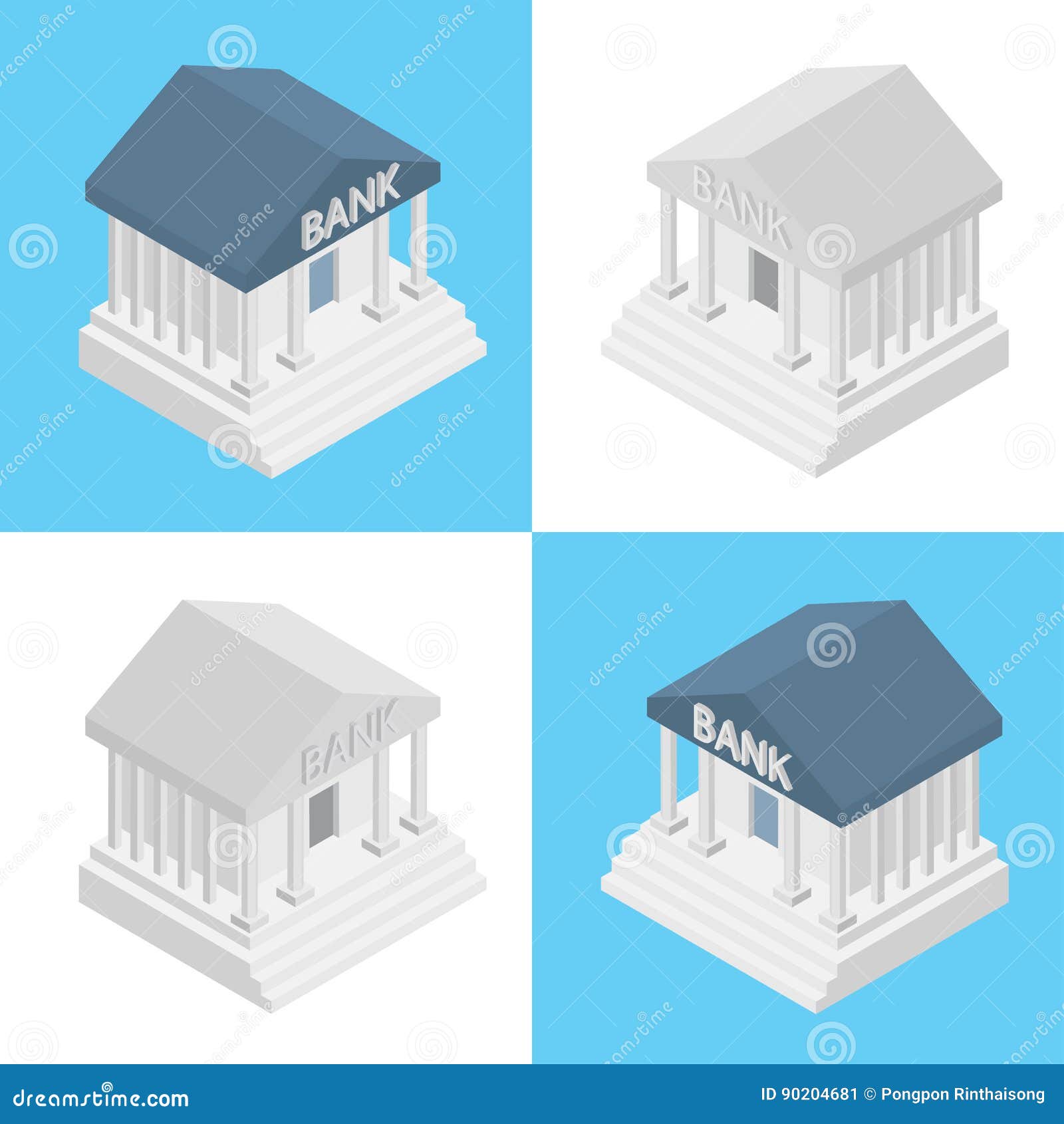 Simple Isometric Flat Bank Vector Set Stock Vector - Illustration of ...