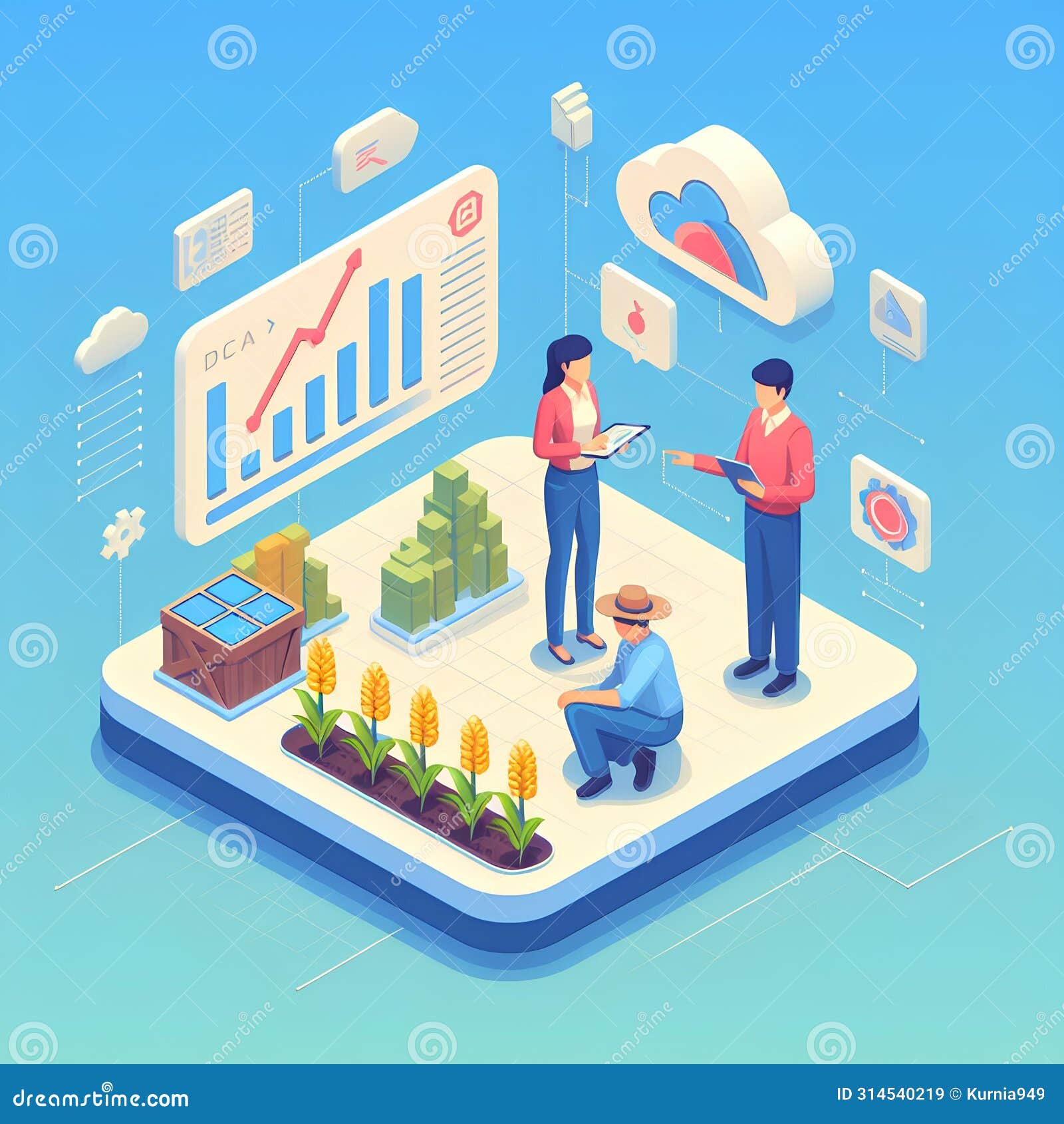 Simple Isometric Illustration Design, Farmers Interacting with Data ...