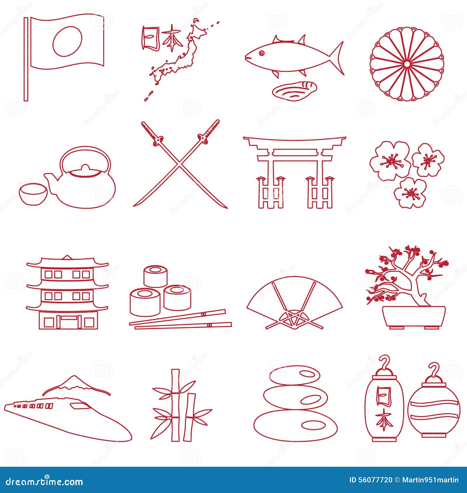 Simple Japan Theme Outline Icons Set Eps10 Stock Vector - Illustration ...