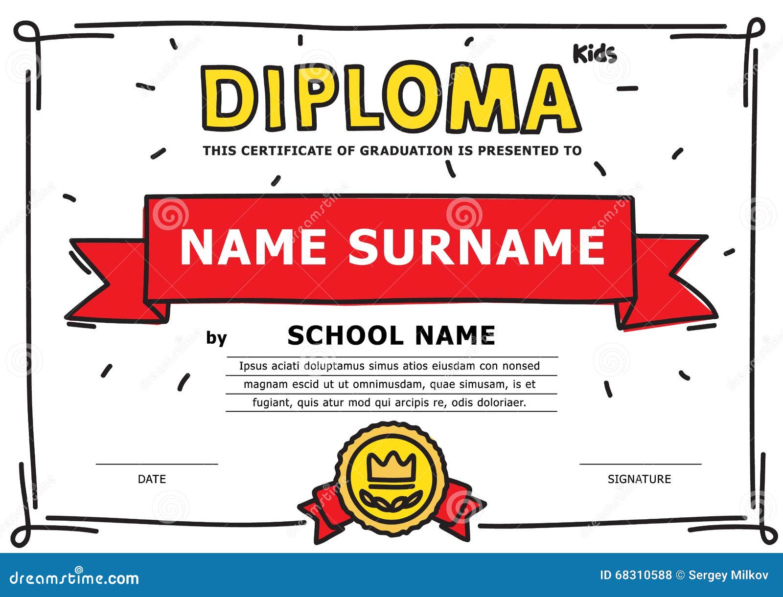 Simple kids diploma stock vector. Illustration of little - 68310588