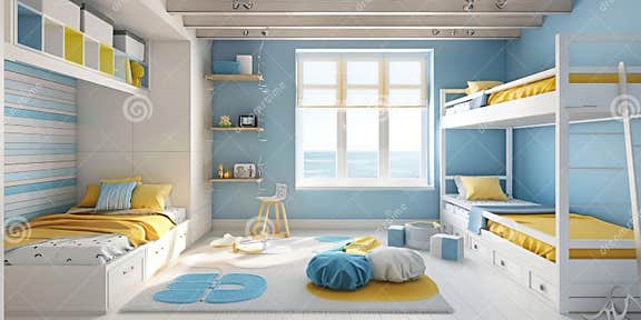 Simple Kids Room with Uncluttered Space. Stock Illustration - Illustration of lamp, furniture ...