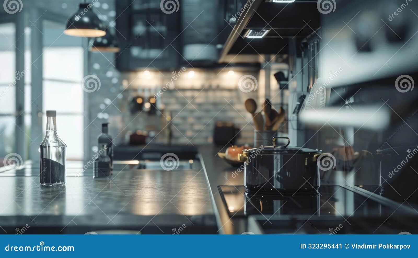 A Simple Kitchen Counter Setup with a Bottle of Wine Stock Illustration - Illustration of home ...