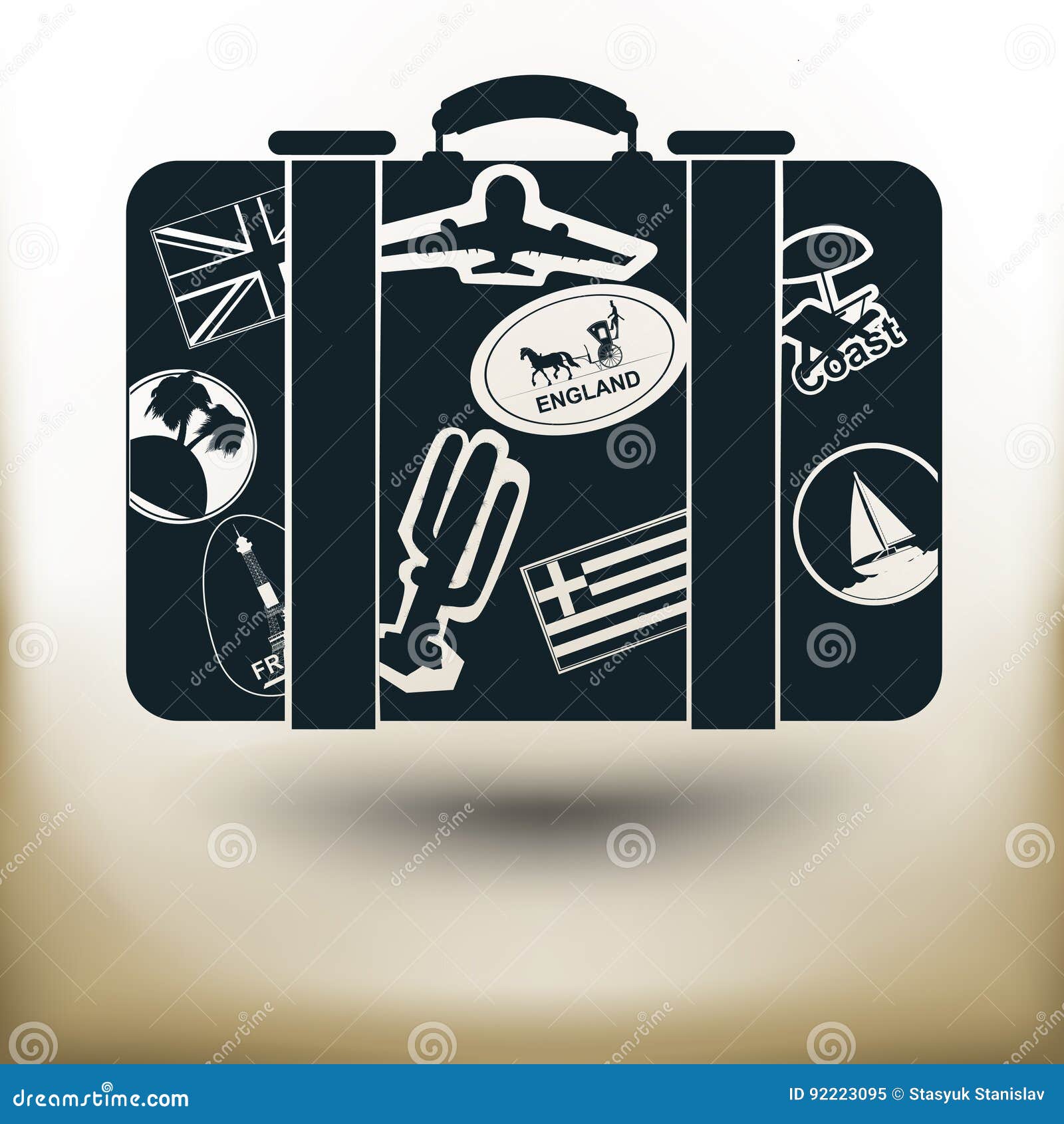 Simple labeled suitcase stock vector. Illustration of sticker - 92223095