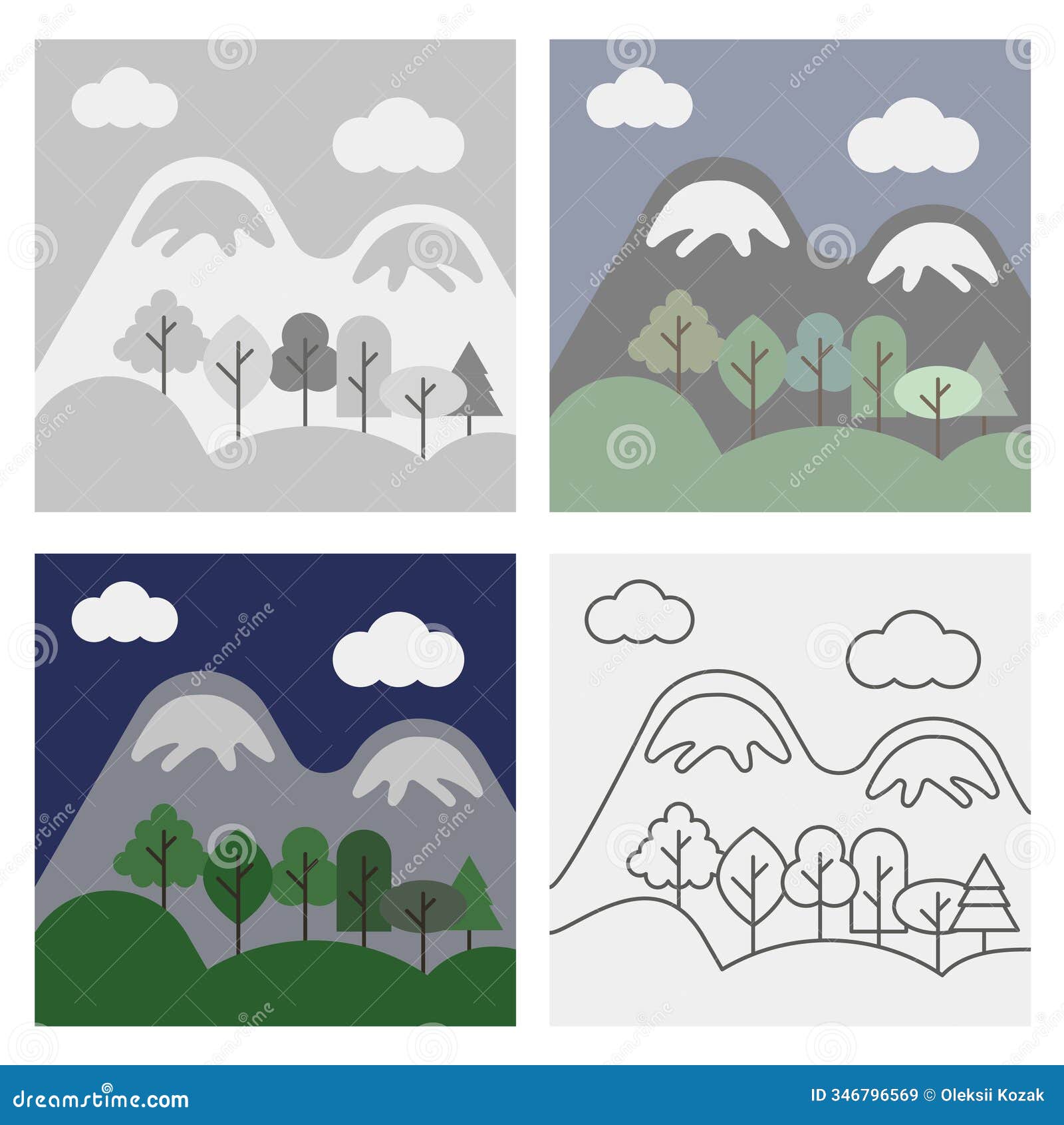 Simple Landscape. Mountain Landscape. Panoramic Illustrations Of ...