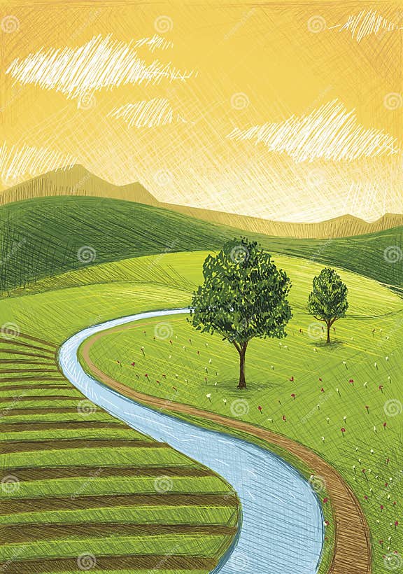 Simple Landscape with Trees Stock Image - Image of heat, landscape ...