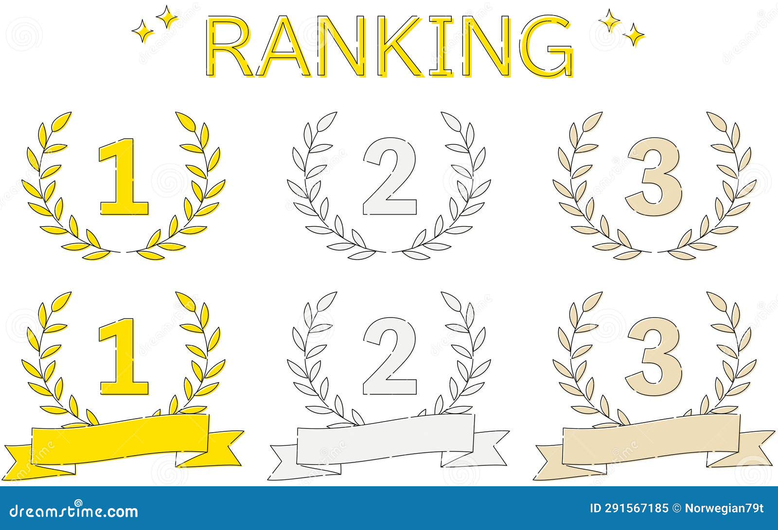 Simple Laurel Wreath and Label Ranking Icon Set, 1st-3rd Place Stock ...