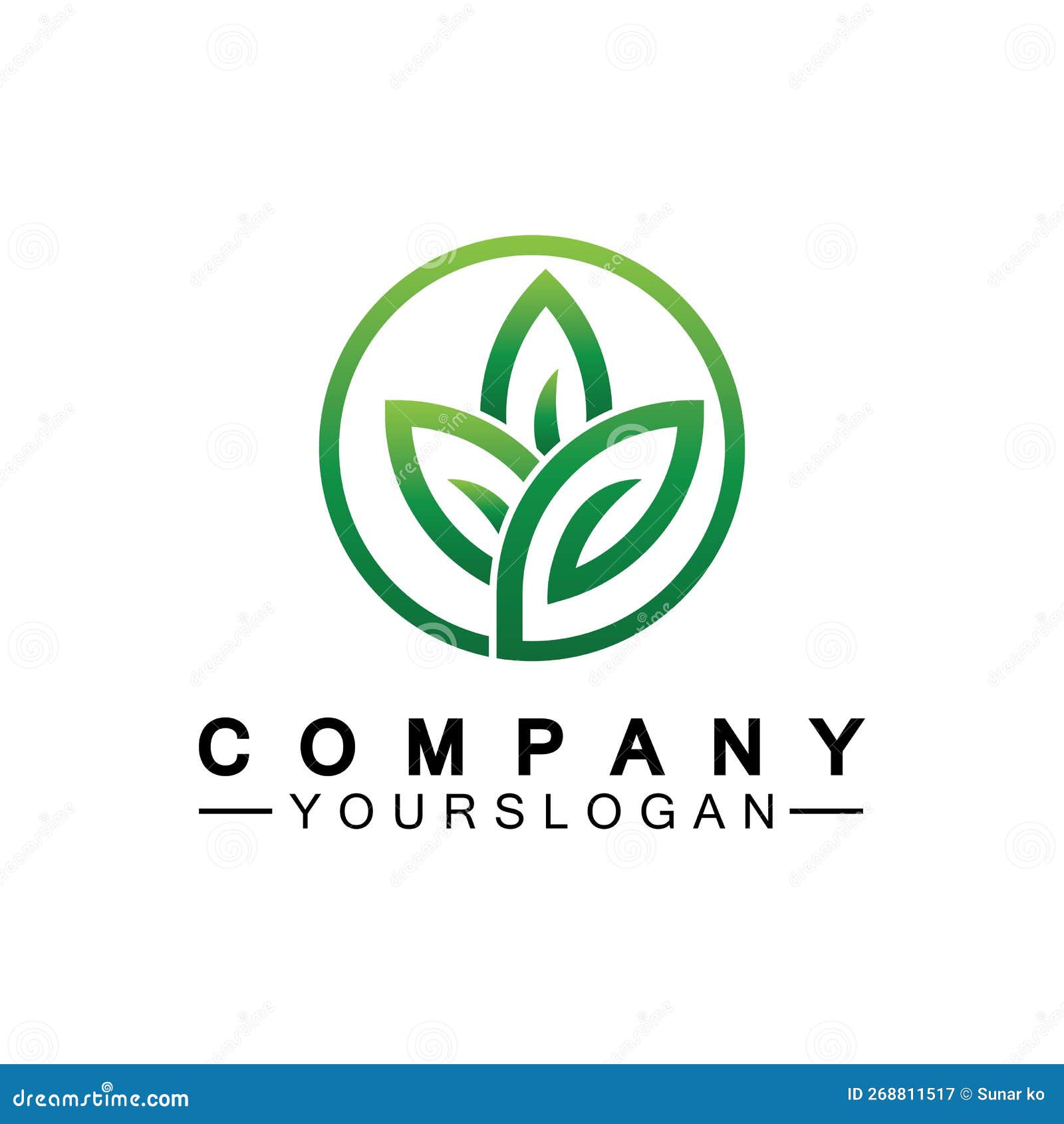 Simple Leaf Logo Inside Circle with Minimal Line Art Design Style Stock ...
