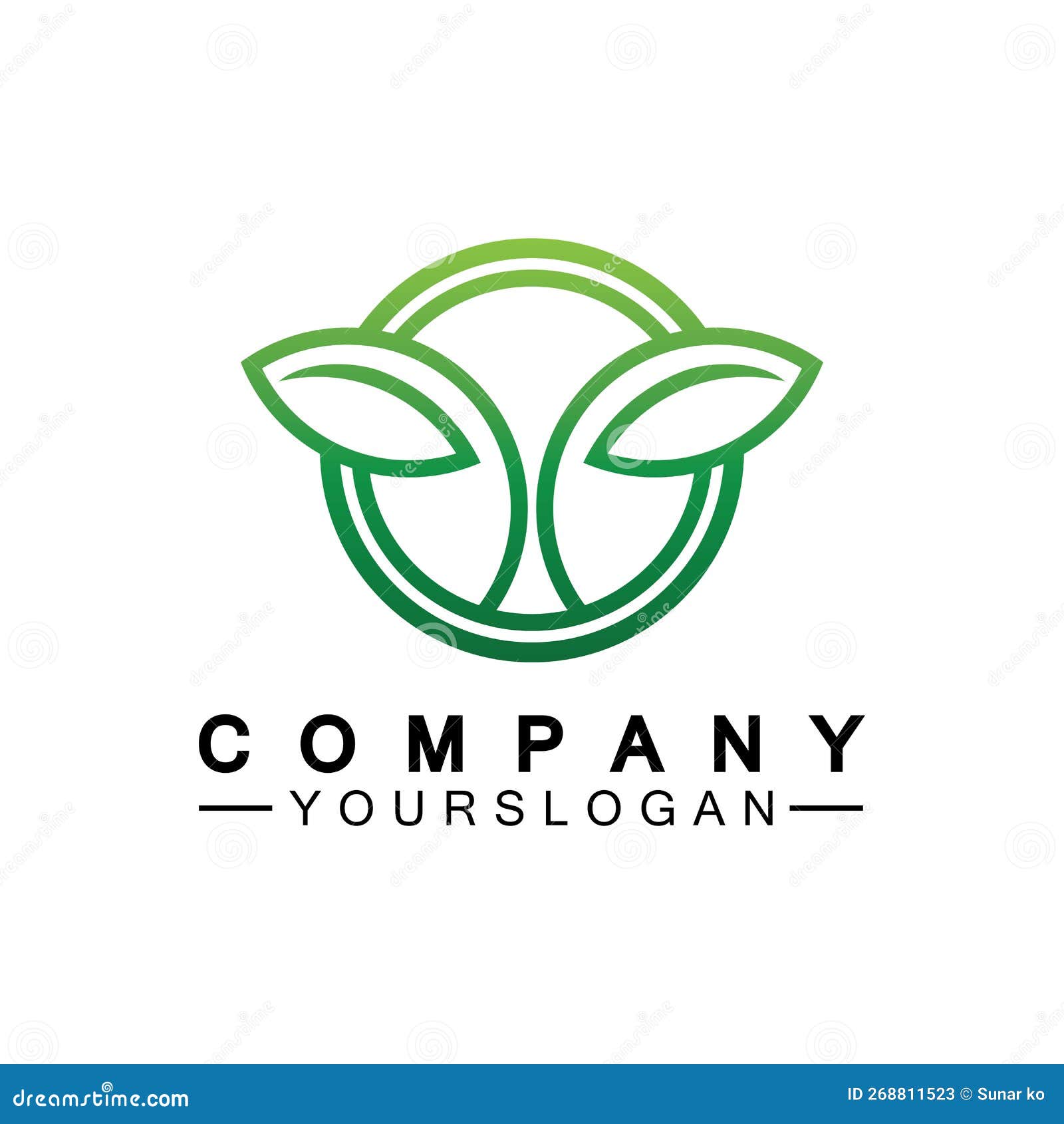 Simple Leaf Logo Inside Circle with Minimal Line Art Design Style Stock ...