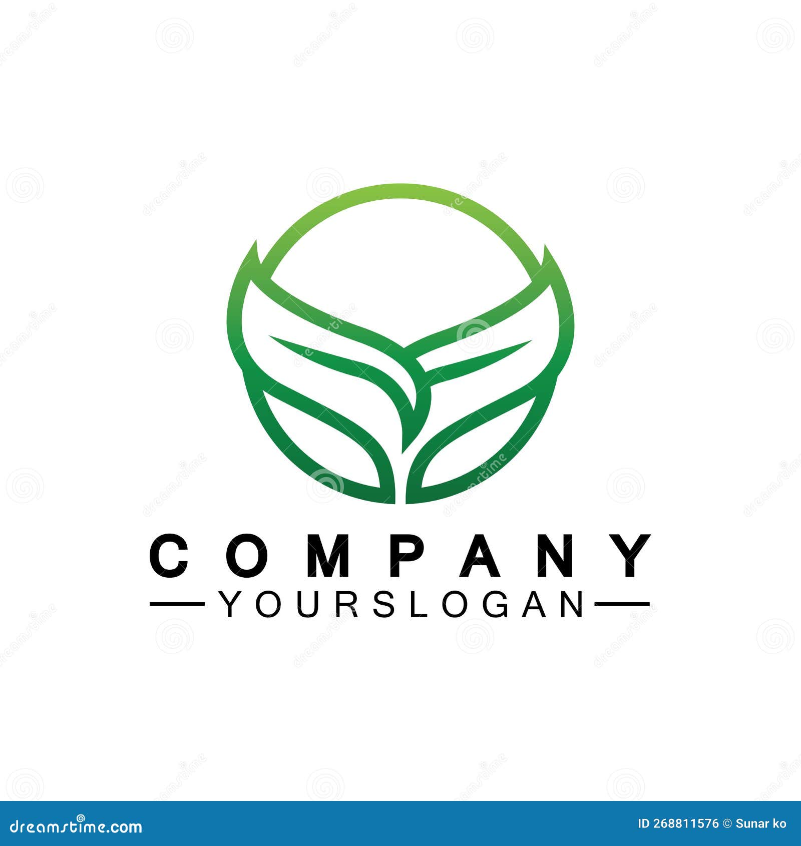 Simple Leaf Logo Inside Circle with Minimal Line Art Design Style Stock ...