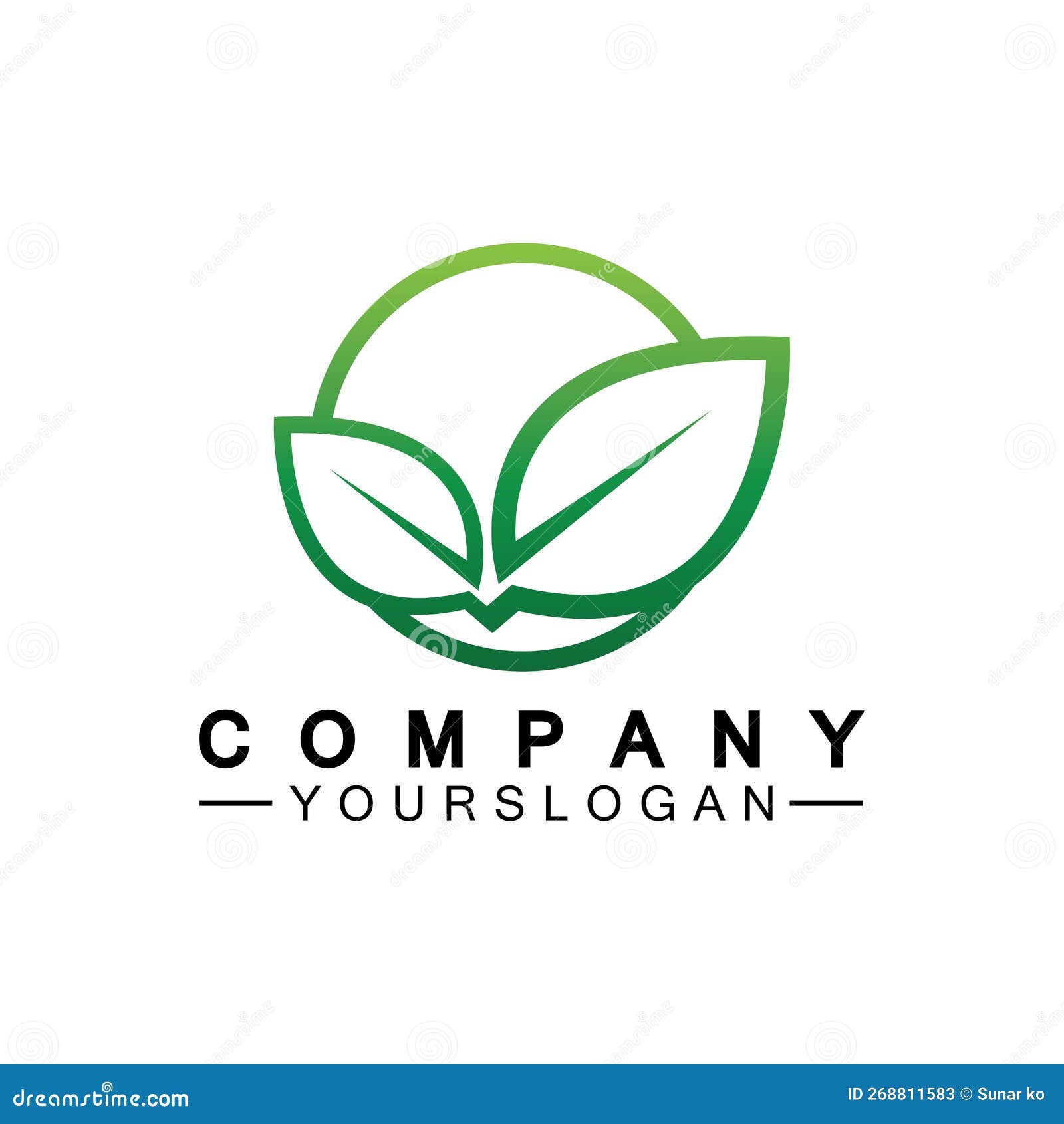 Simple Leaf Logo Inside Circle with Minimal Line Art Design Style Stock ...