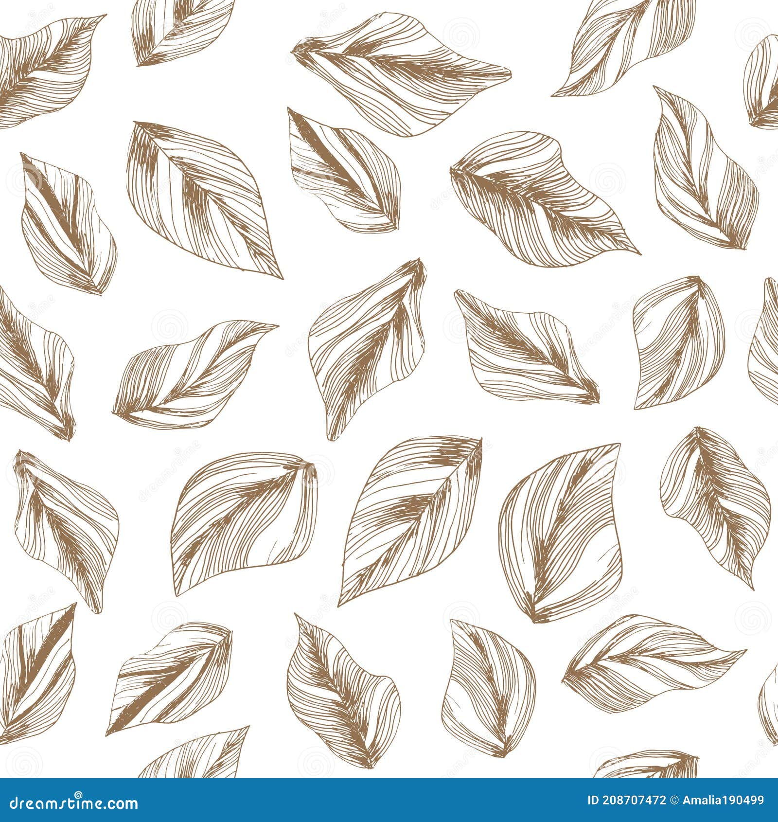Simple Leaves Sketch Repeat Pattern Stock Vector - Illustration of ...