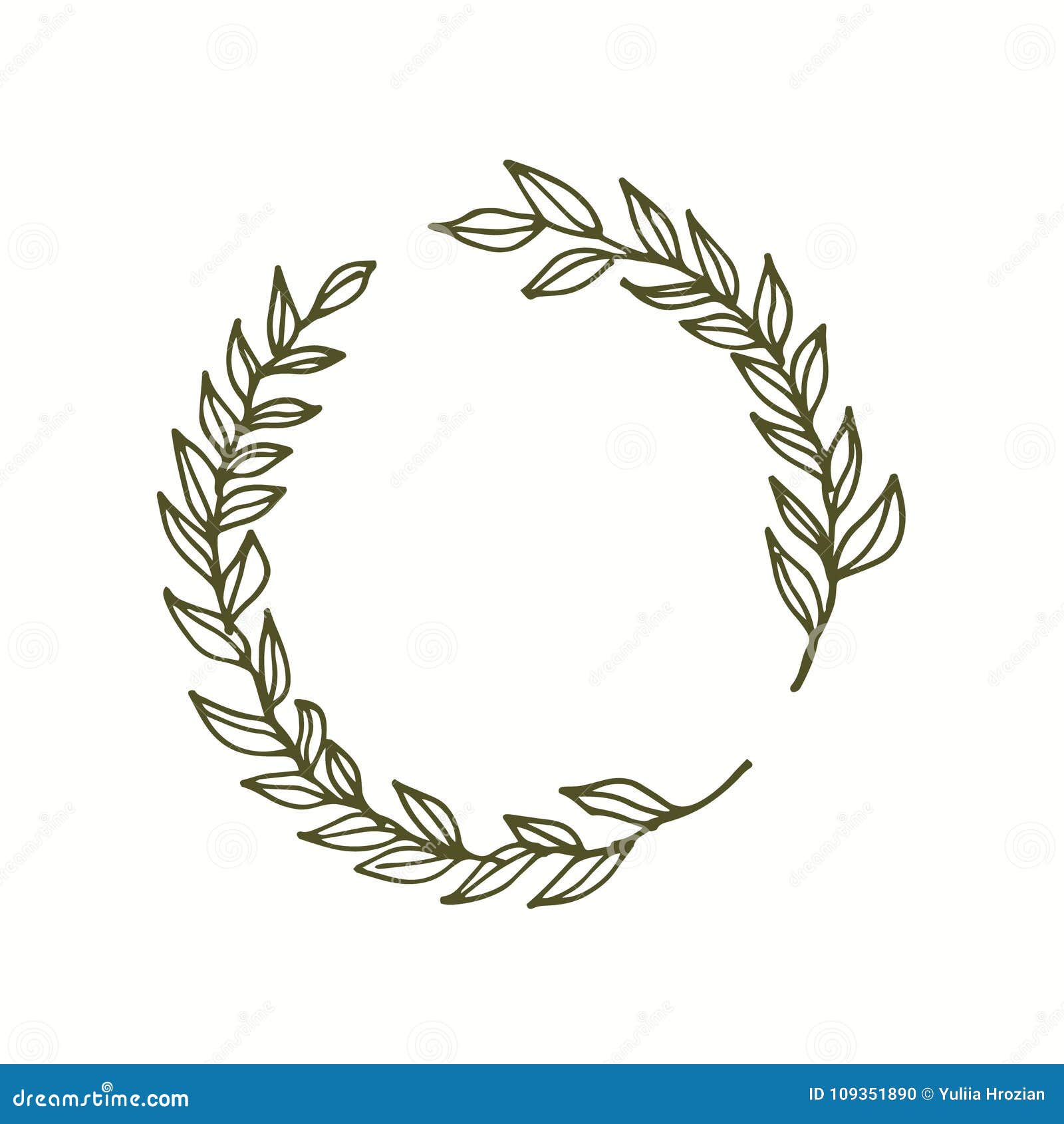 Simple Leaves Wedding Monogram Wreath Line Art Style. Stock ...