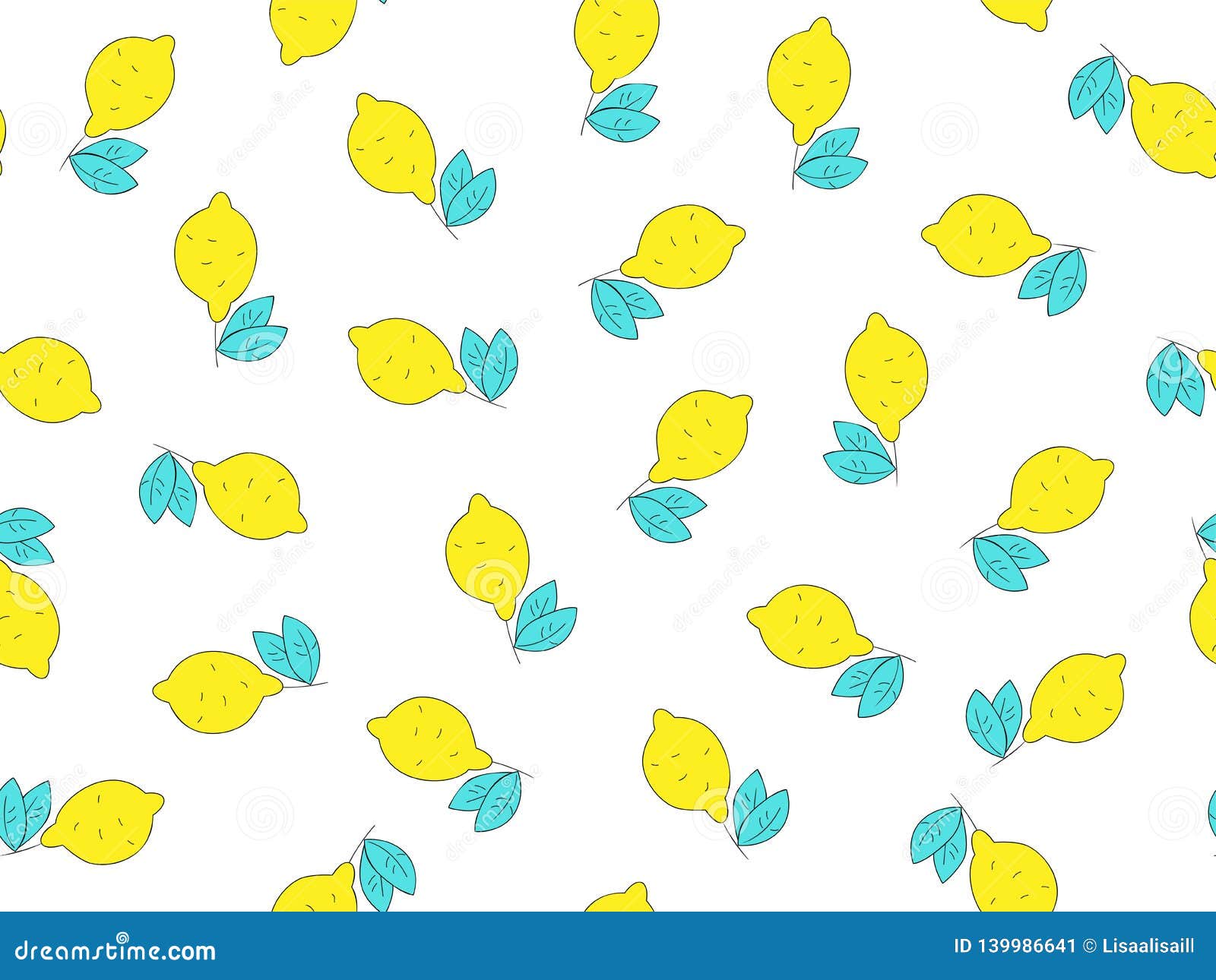 Simple Lemon Citrus Seamless Pattern, Yellow Fresh Lemons with Blue ...