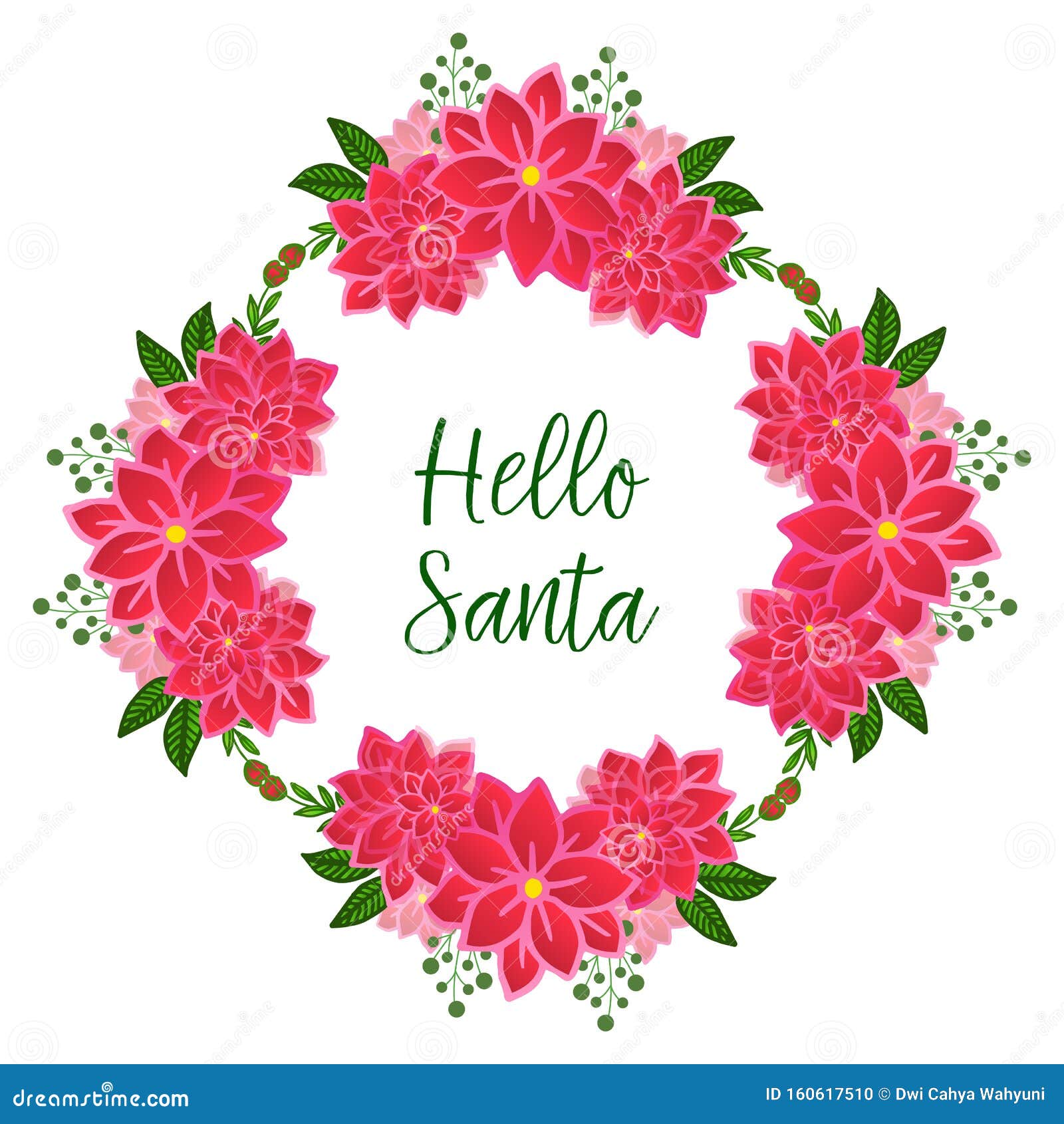 Simple Lettering Hello Santa, with Graphic Design of Red Wreath Frame ...