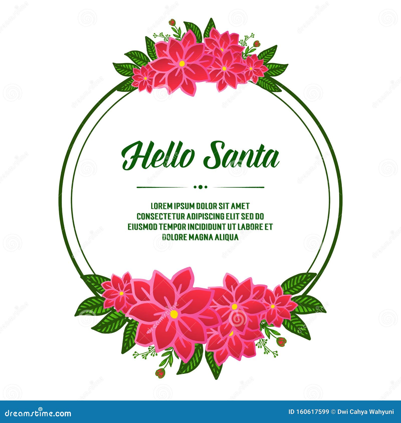 Simple Lettering Hello Santa, with Graphic Design of Red Wreath Frame ...