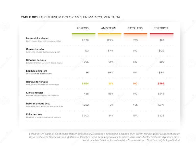 Simple Light White Stylized Data Table Layout Template Stock Vector ...