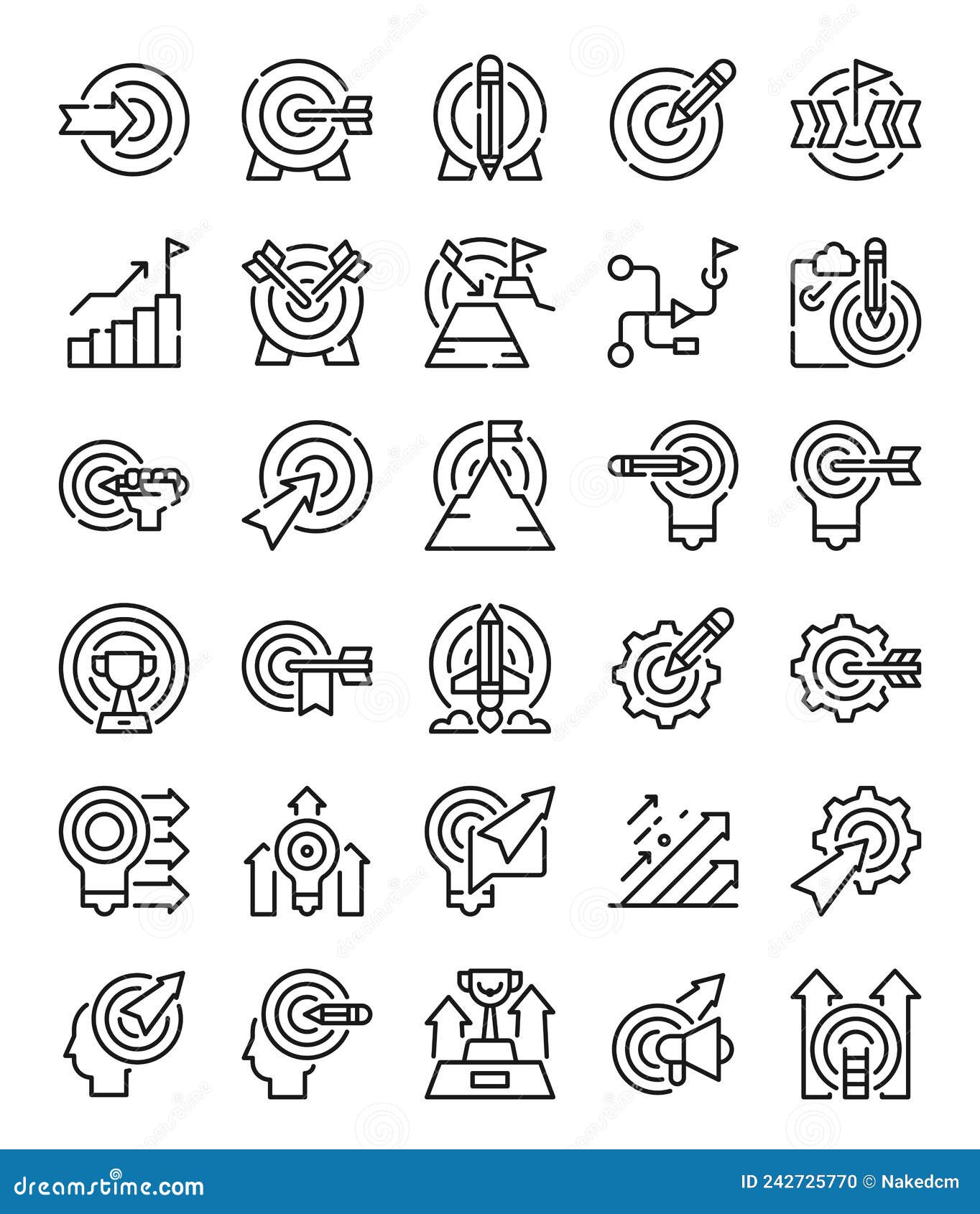 Simple Line Arrow Target Success Icons Pack Stock Vector - Illustration ...