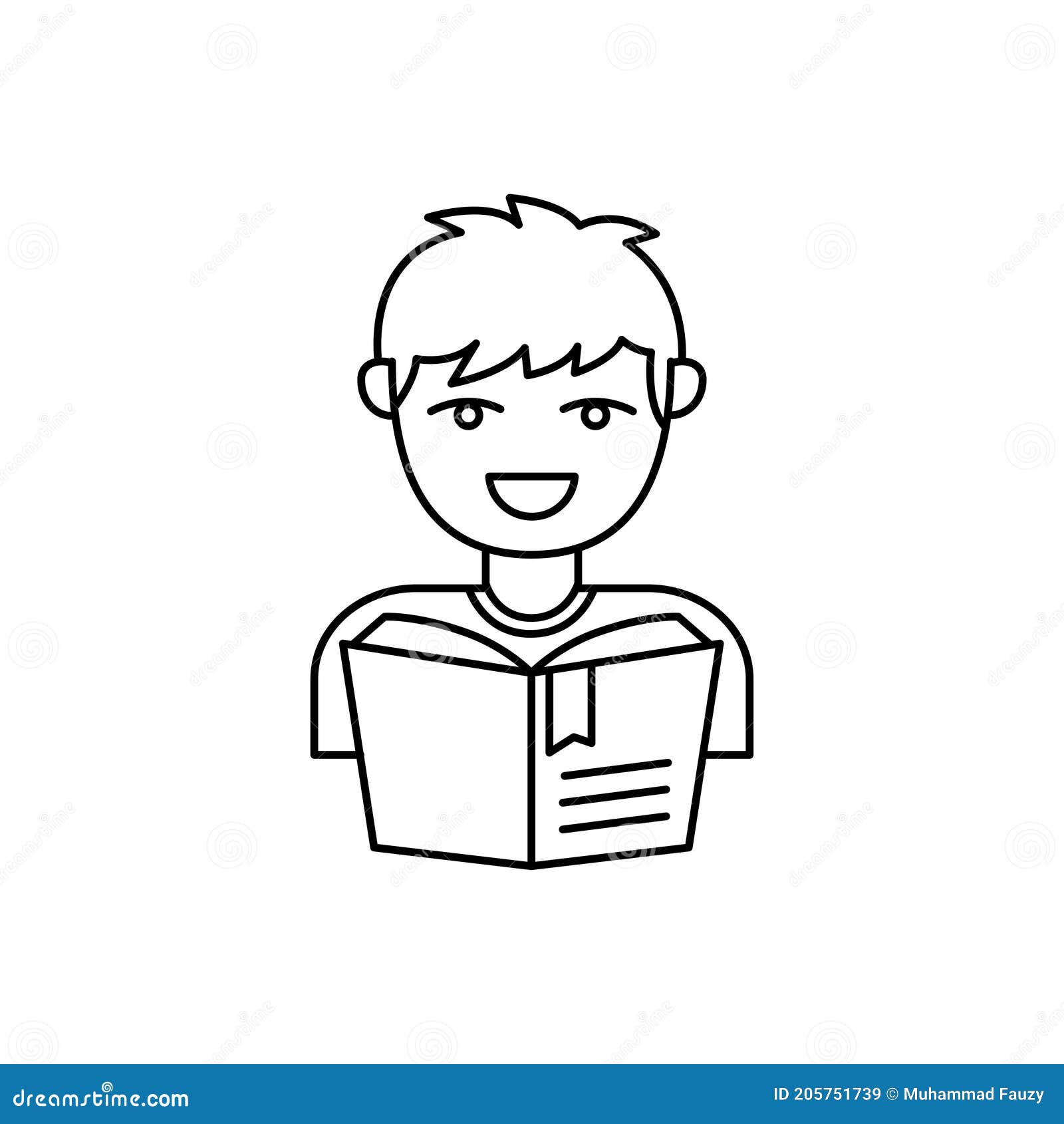 Simple Line Art of Boy Reading a Book Vector Illustration Stock Vector ...