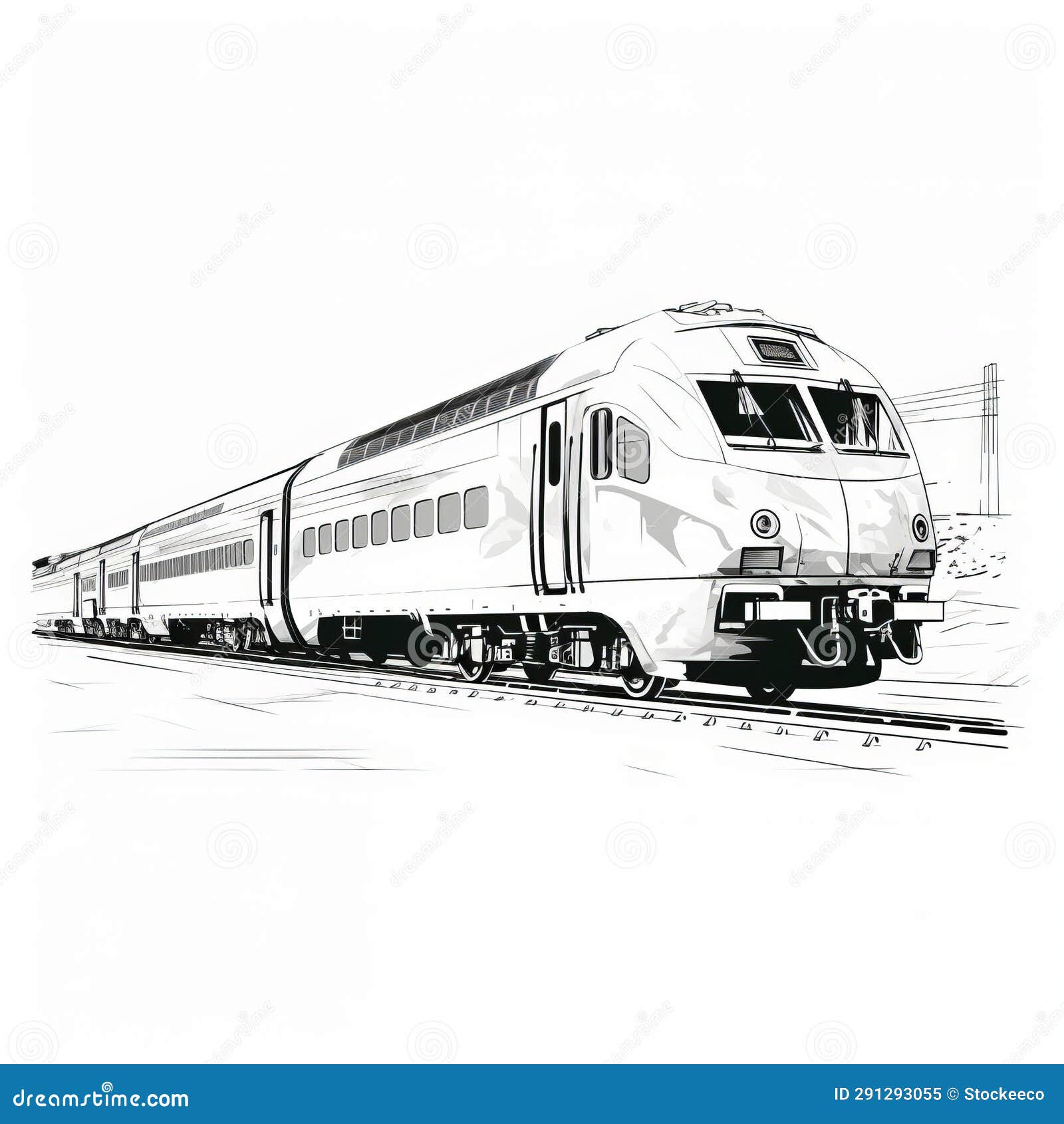 Simple Line Art of Commuter Train on Tracks Stock Illustration ...