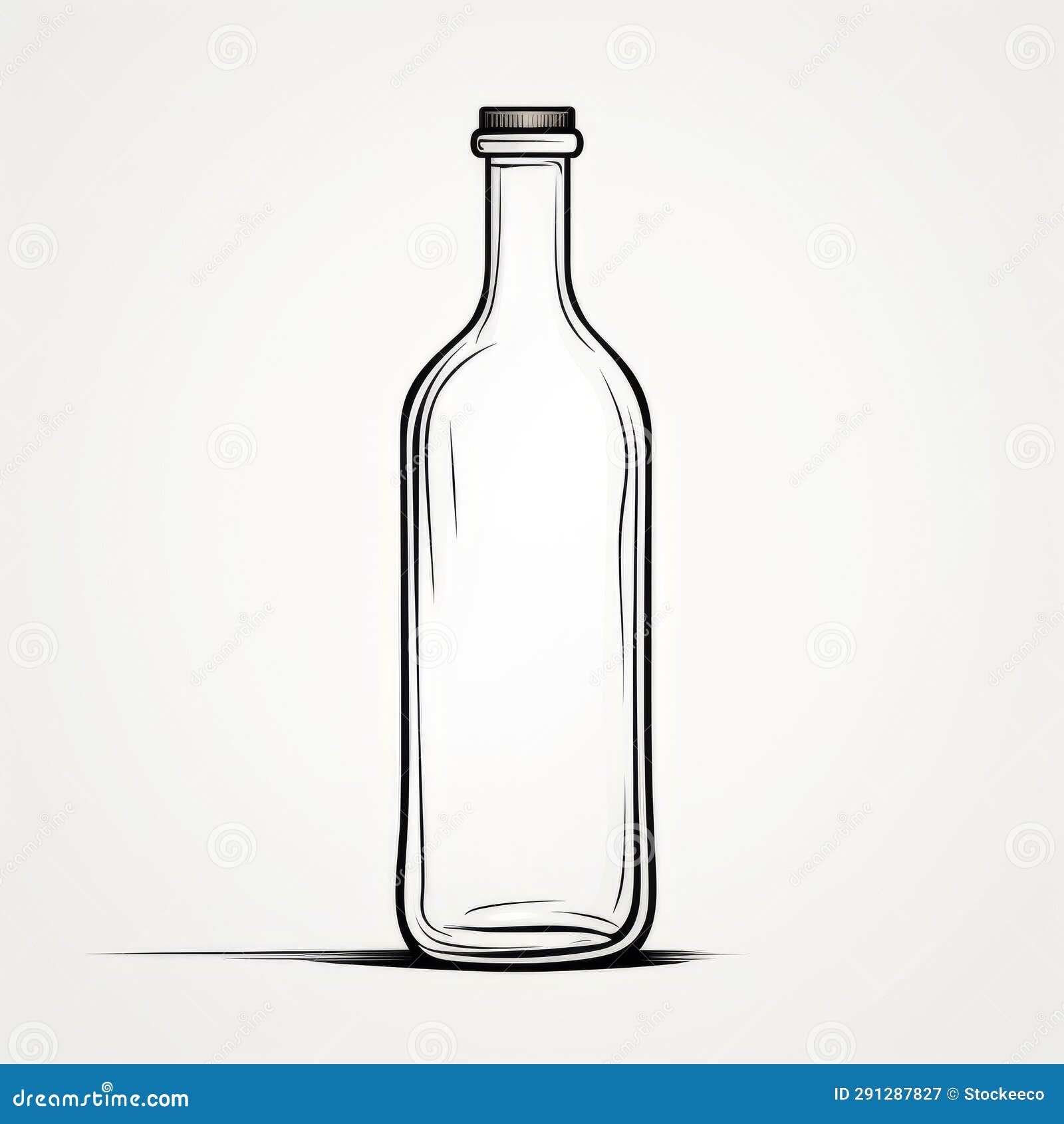 Simple Line Art Glass Bottle Illustration on White Background Stock ...