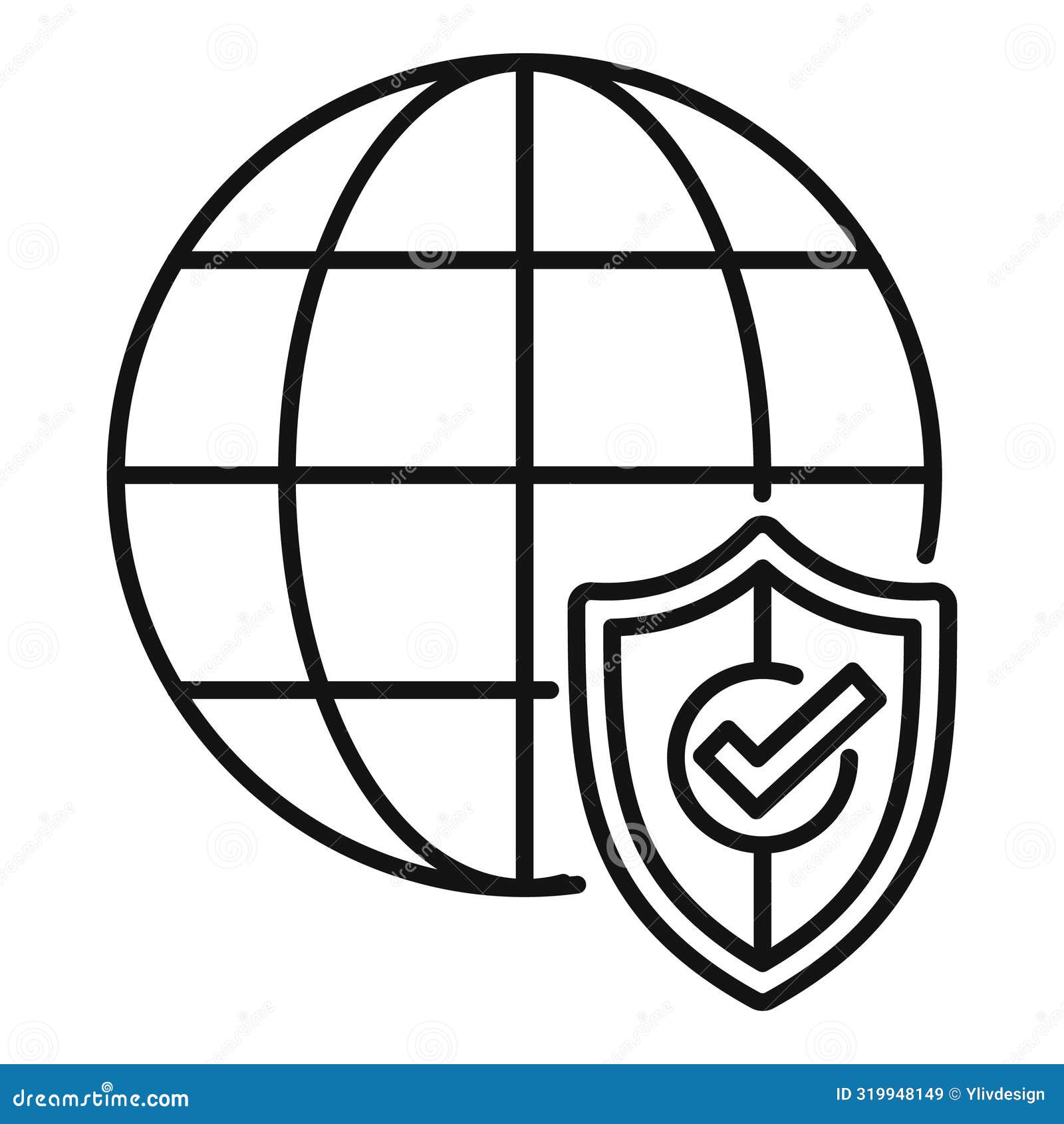 Simple Line Art Icon Illustrating Global Security with a Shield and ...