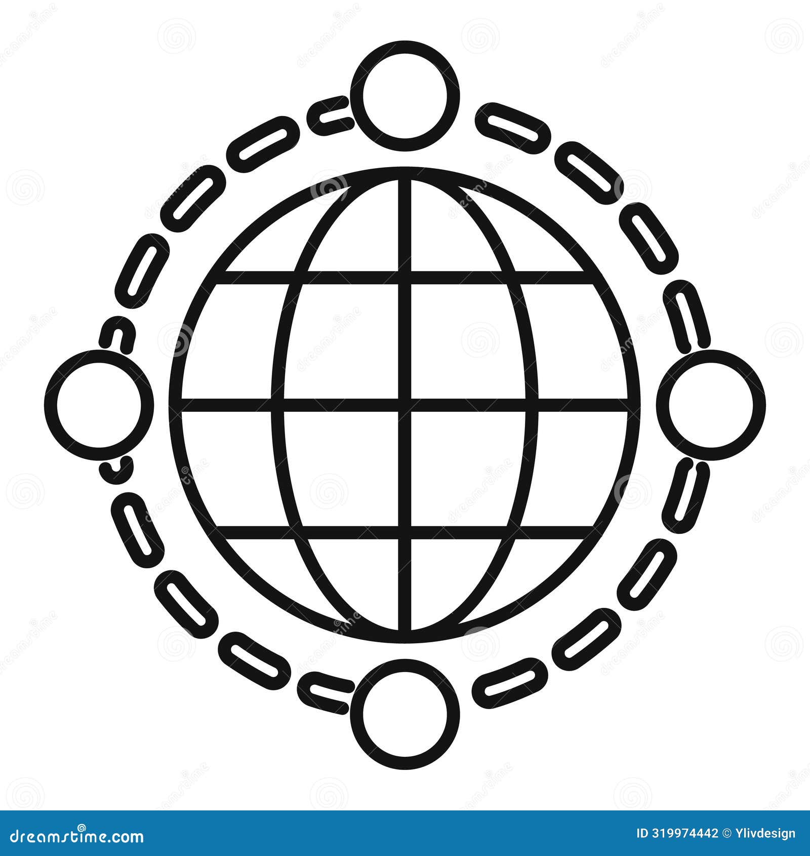 Simple Line Art Illustration of a Globe Surrounded by Connected Circles ...