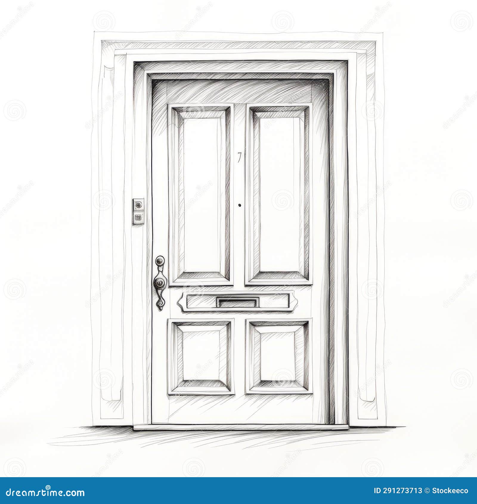 Simple Line Art of an Old House Front Door Stock Illustration ...