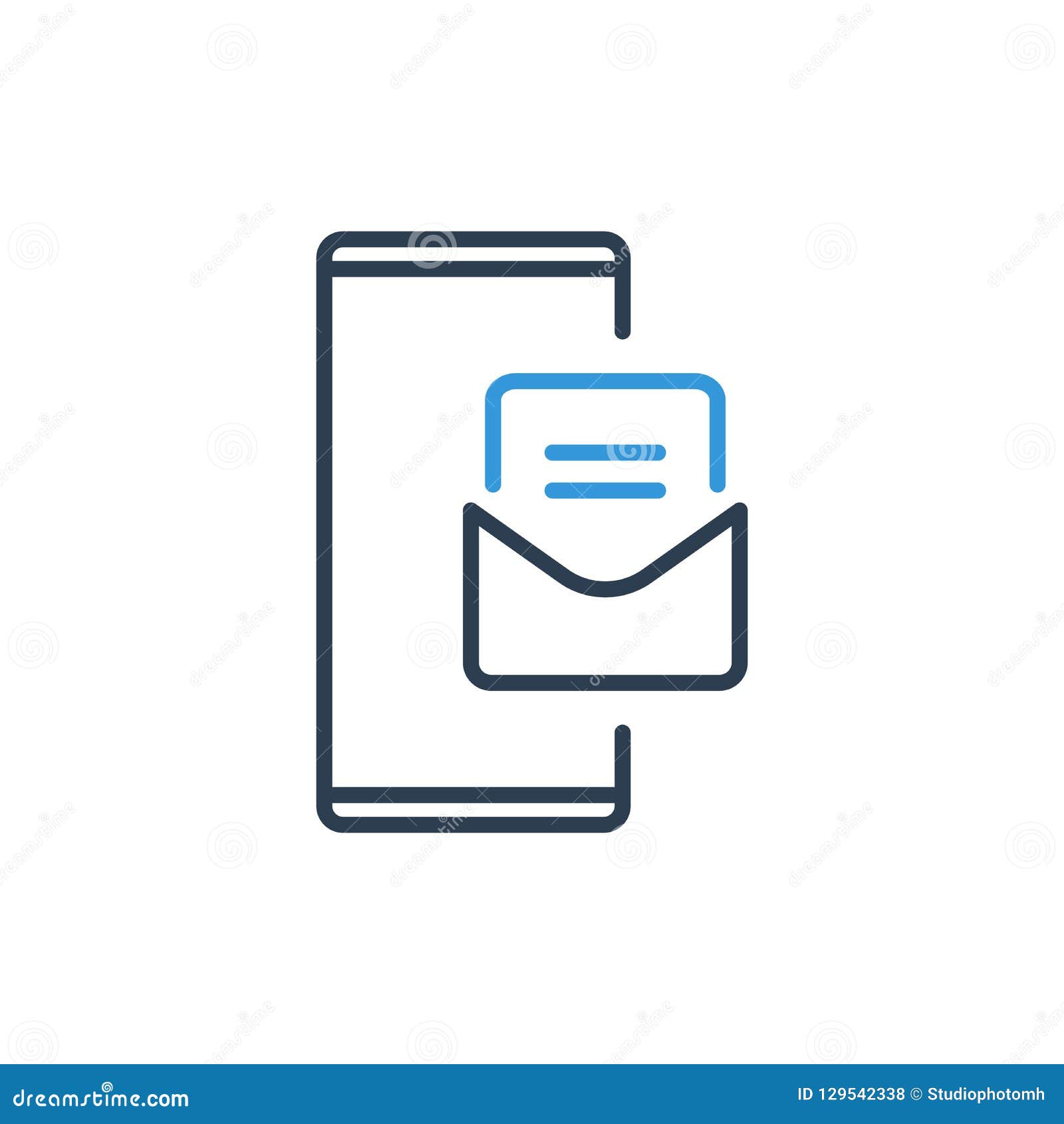 Simple Line of Cell Phone Vector Icon - Email and Message Notification ...