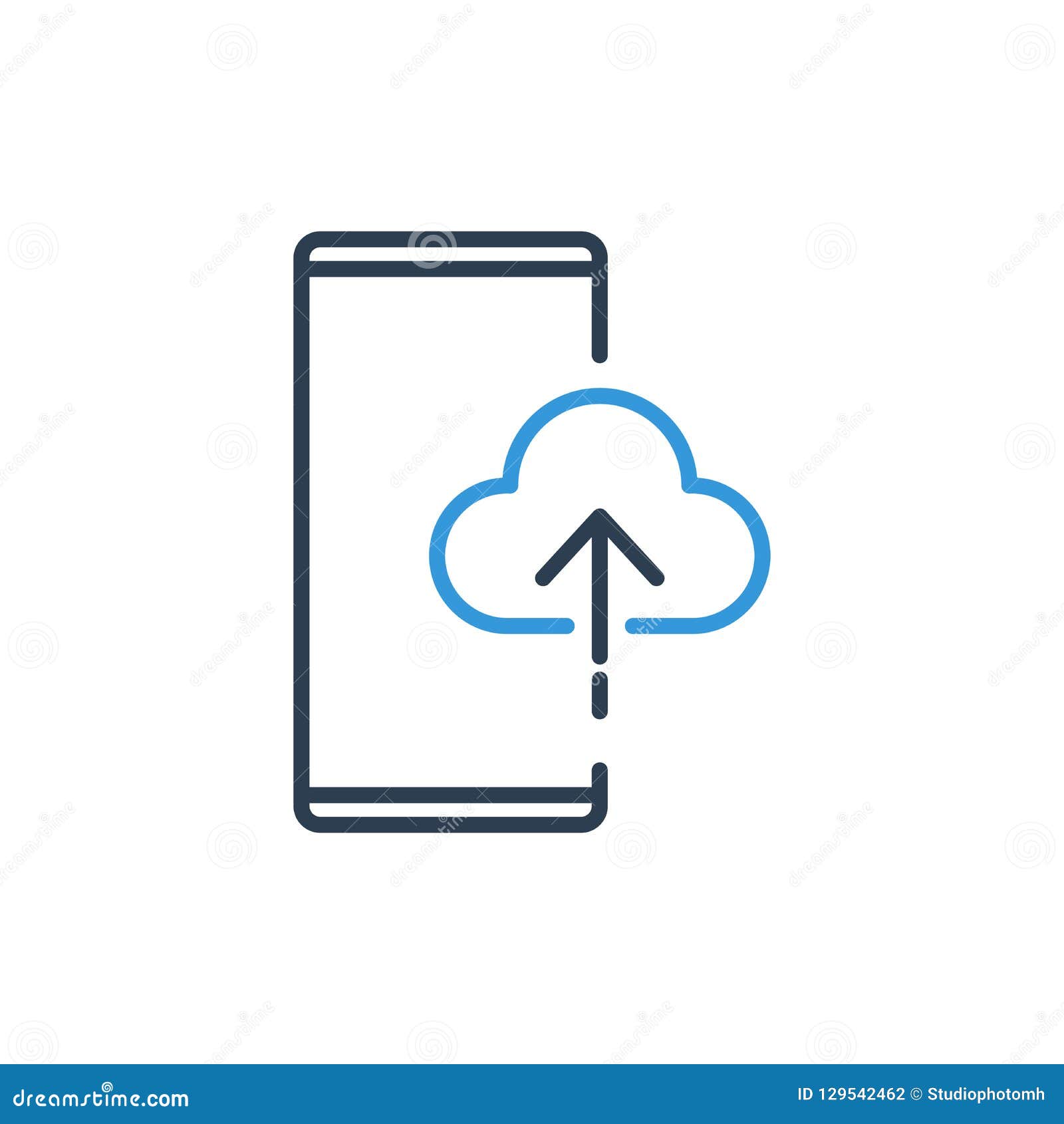 Simple Line of Cell Phone Vector Icon - Upload To Internet and Cloud ...
