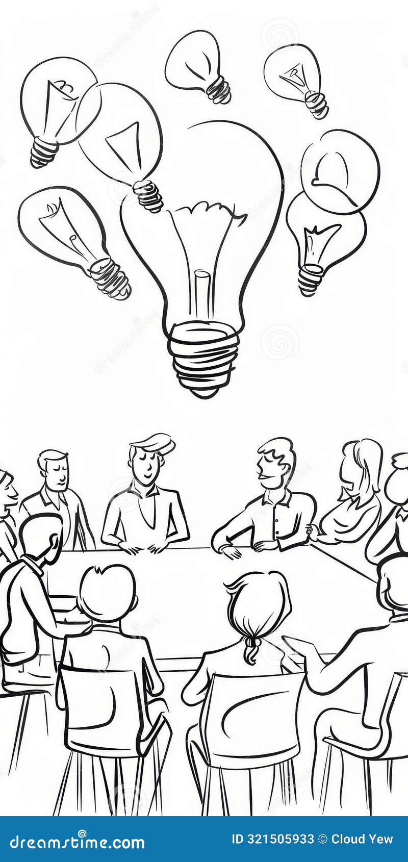 Simple Line Drawing of a Business Brainstorming Session. Stock ...
