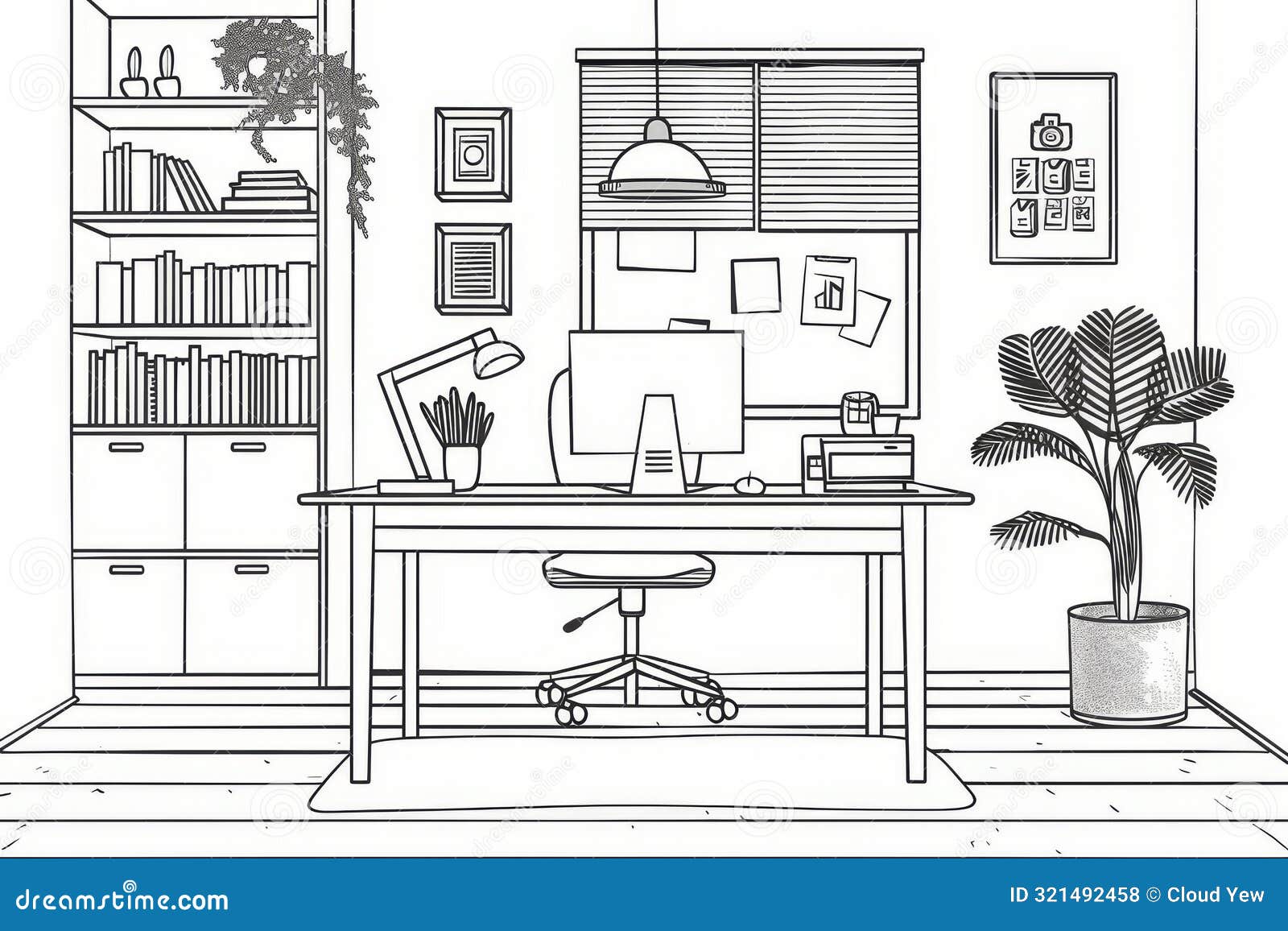Simple Line Drawing of a Business Office Setup. Stock Illustration ...