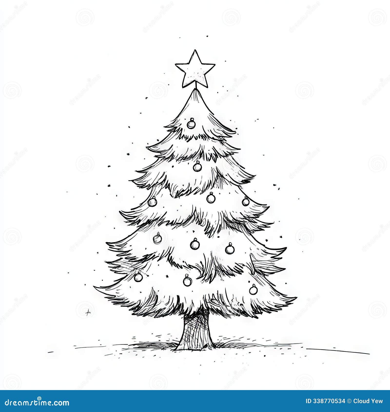 Simple Line Drawing of a Christmas Tree with Star Topper. Stock ...