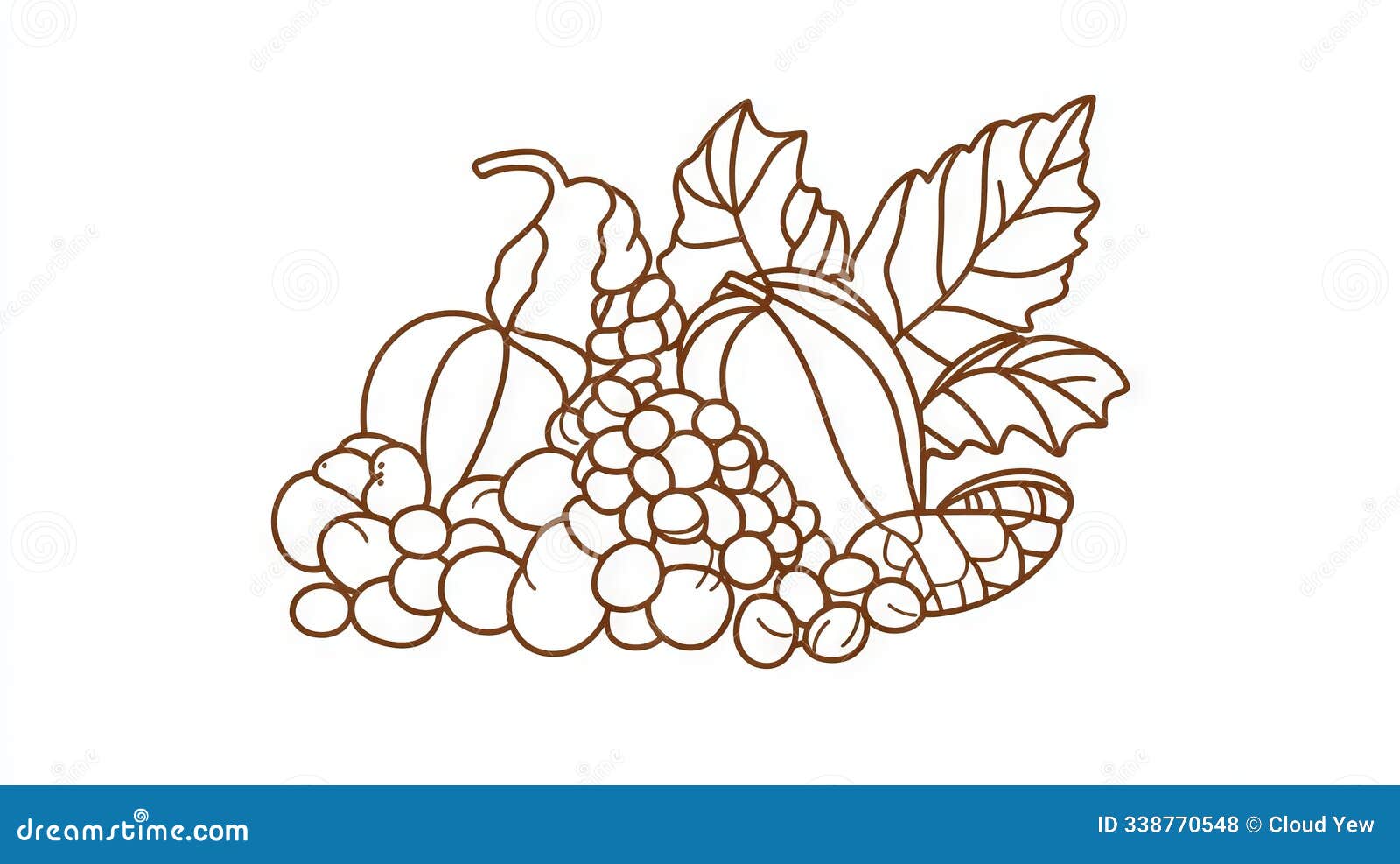 Simple Line Drawing of a Cornucopia with Basic Shapes Stock ...