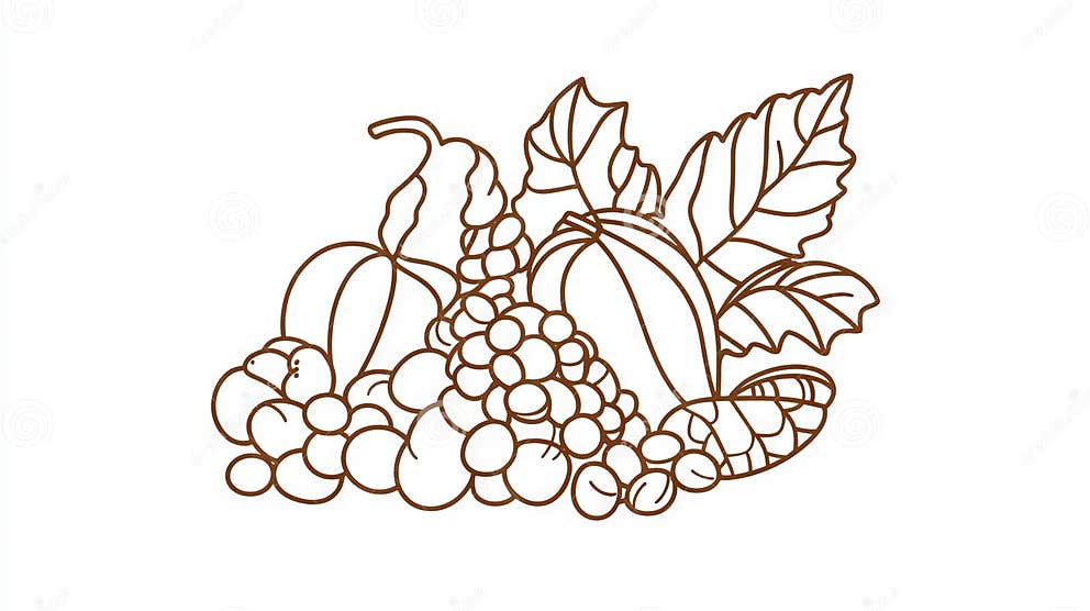 Simple Line Drawing of a Cornucopia with Basic Shapes Stock ...