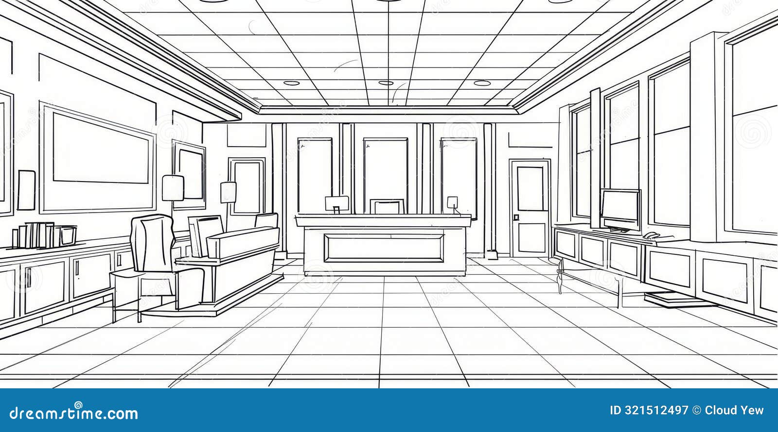 Simple Line Drawing of a Corporate Environment. Stock Illustration ...