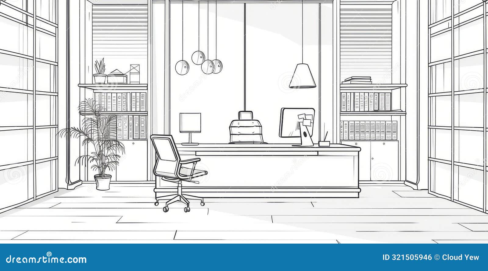 Simple Line Drawing of a Corporate Environment. Stock Illustration ...