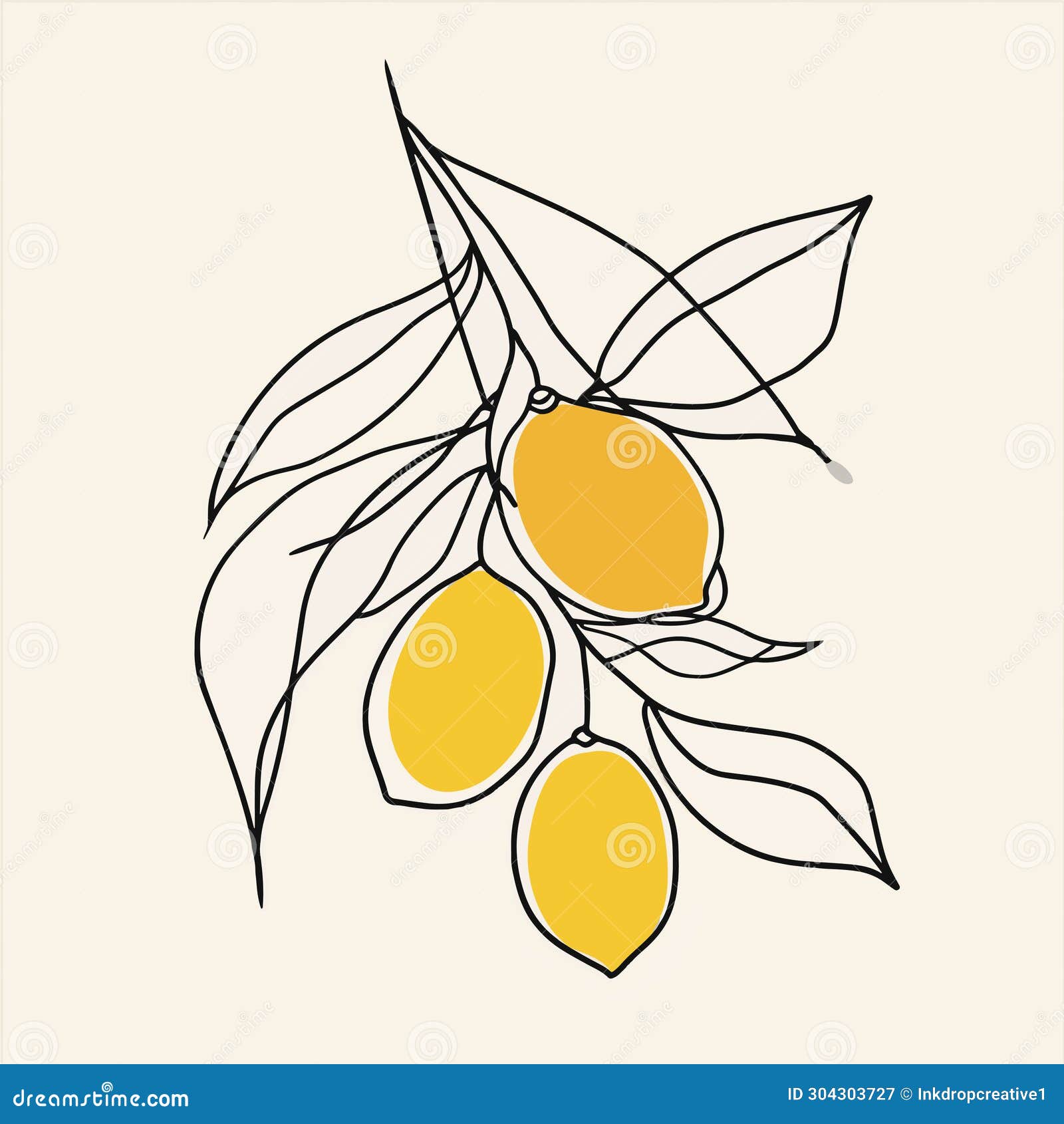 Simple Line Drawing Illustration of a Lemon on a Tree Branch Stock ...