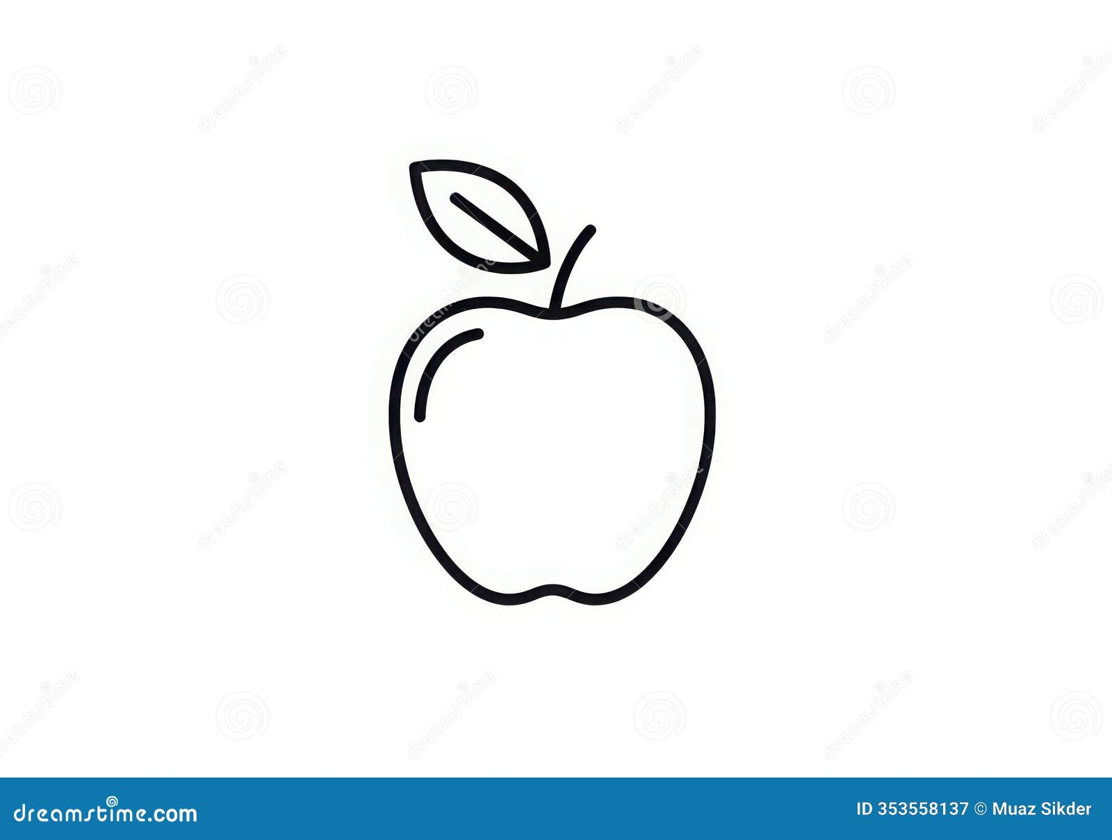 Simple Line Drawing, Minimalist Apple Icon, Black and White, Single ...