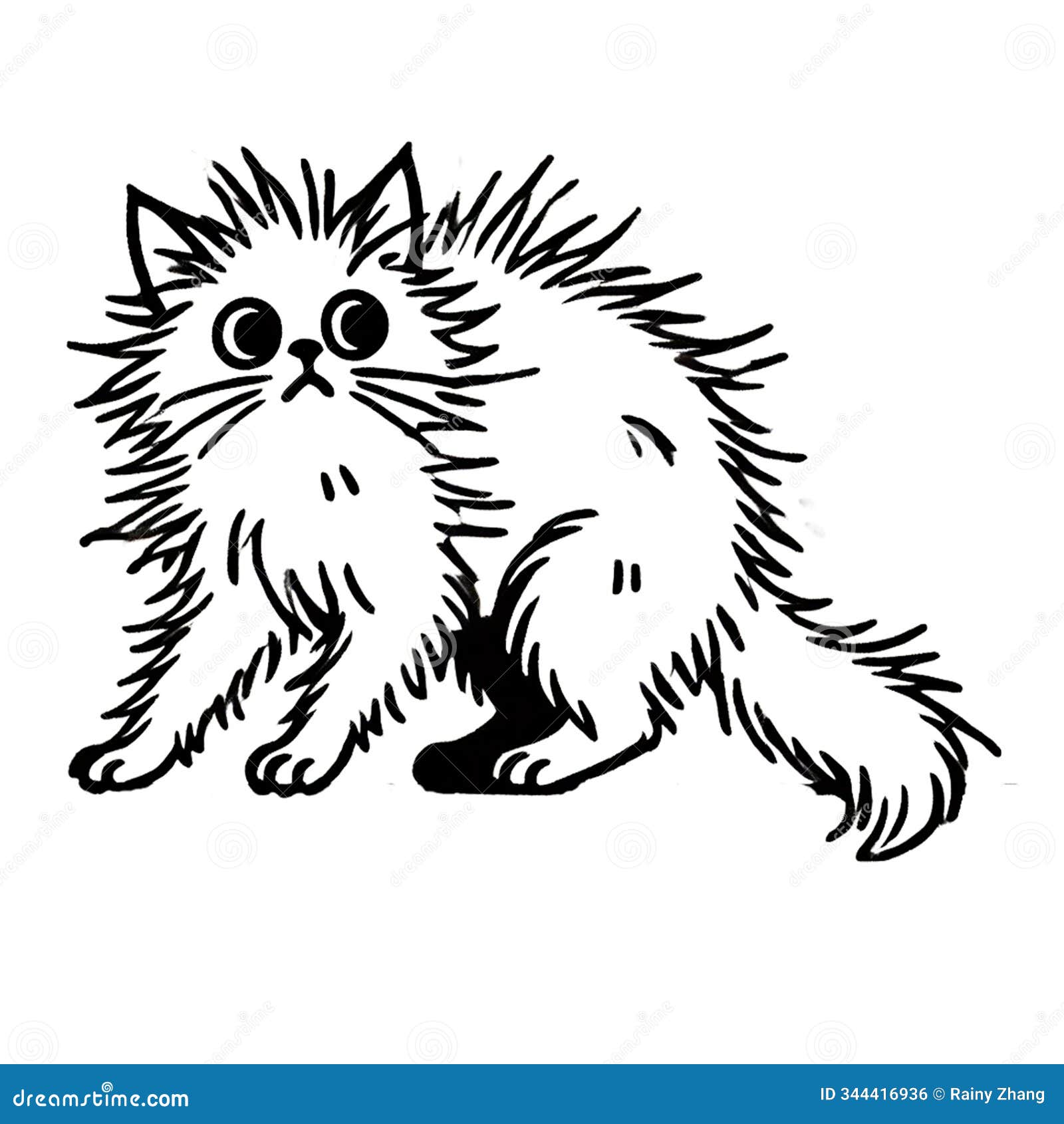 Simple Line Drawing Pattern of a Startled and Puffed-up Cat Stock ...