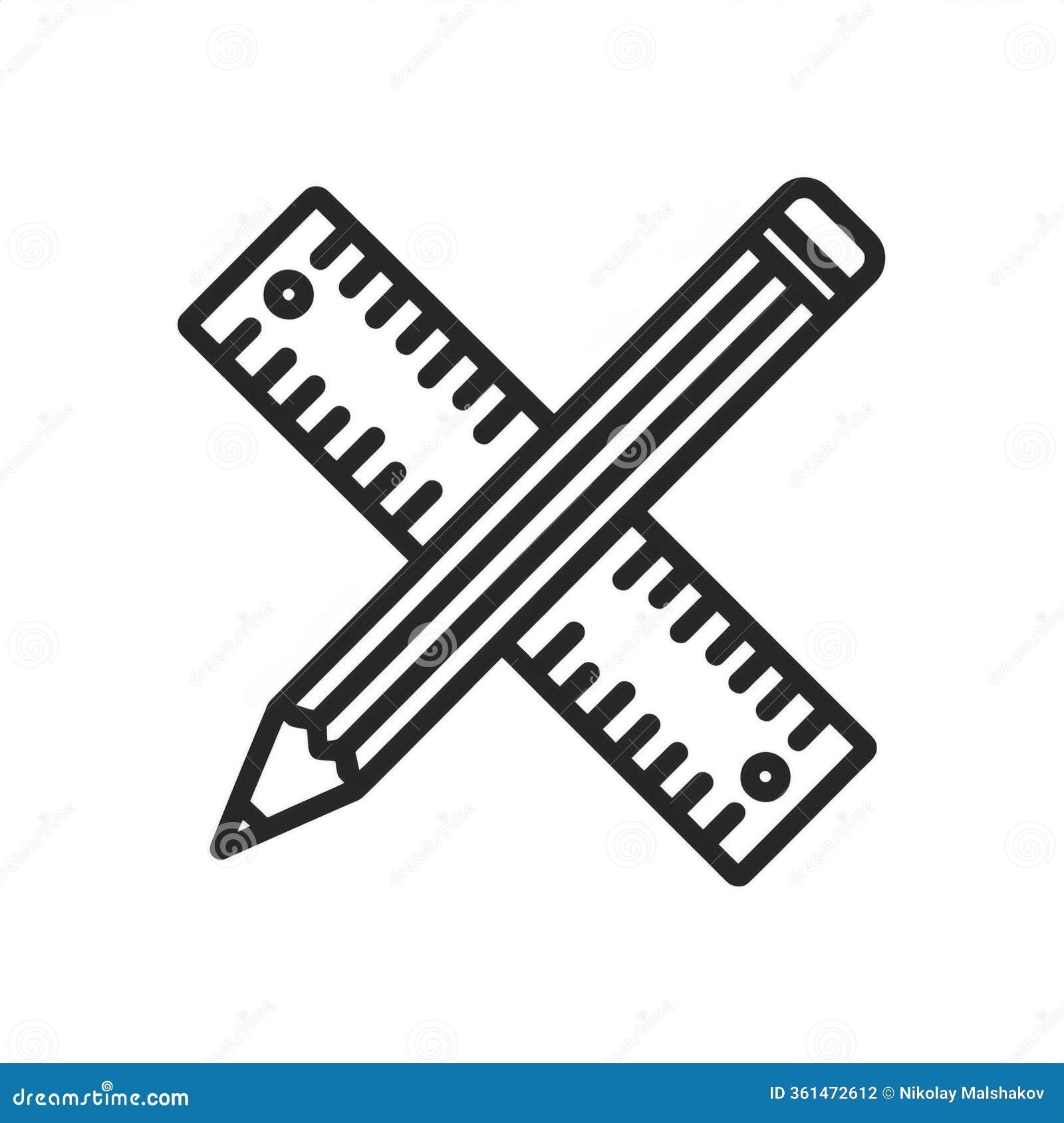 Simple Line Drawing of a Pencil and Ruler Crossed, Representing Design ...
