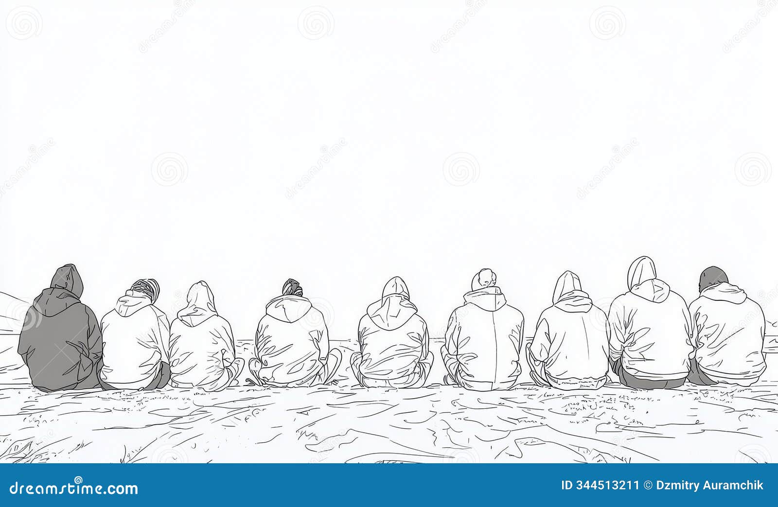 This is a Simple Line Drawing of People Sitting on the Edge Against a ...