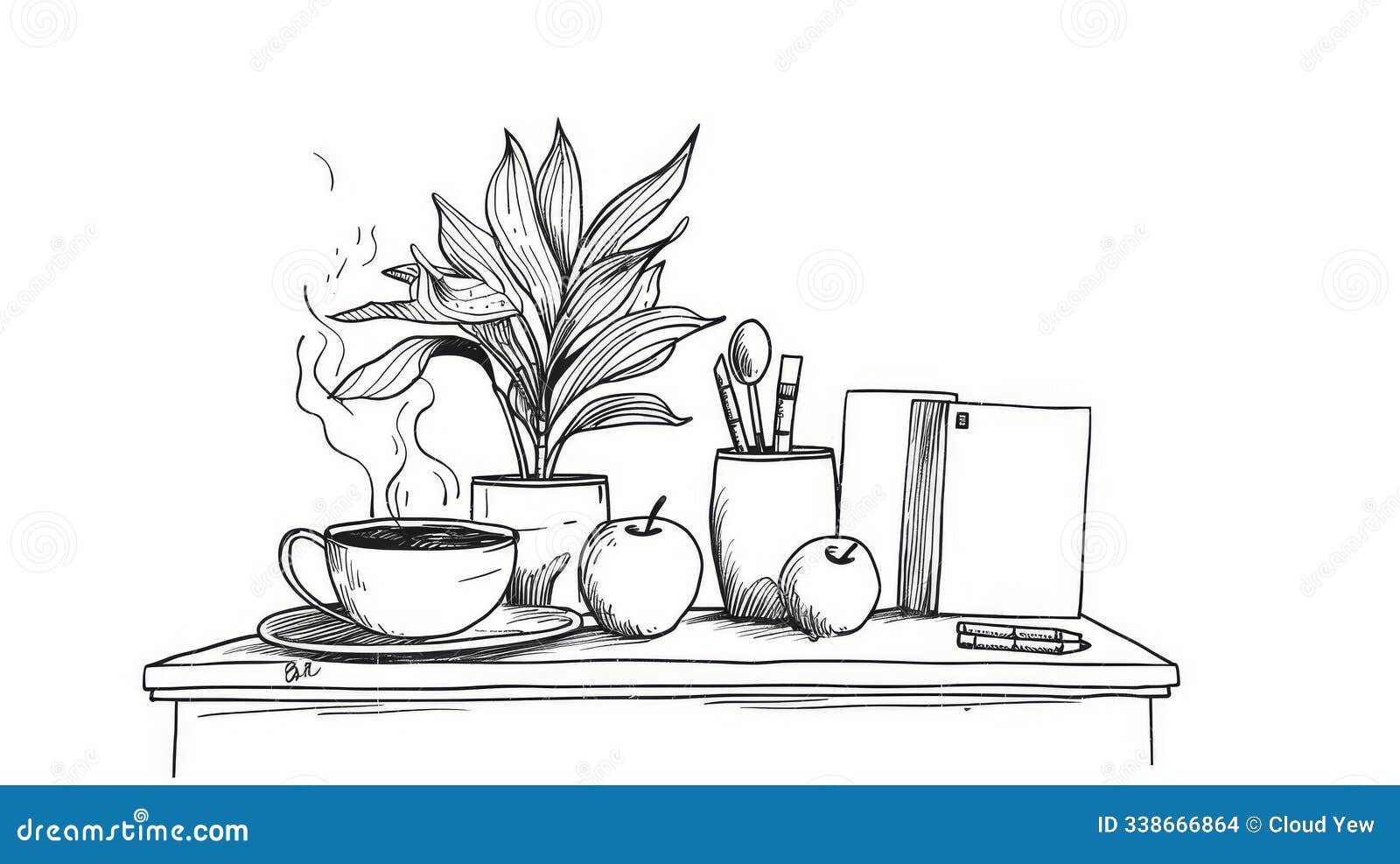 Simple Line Drawing of a Productive Morning Routine. Stock Illustration ...