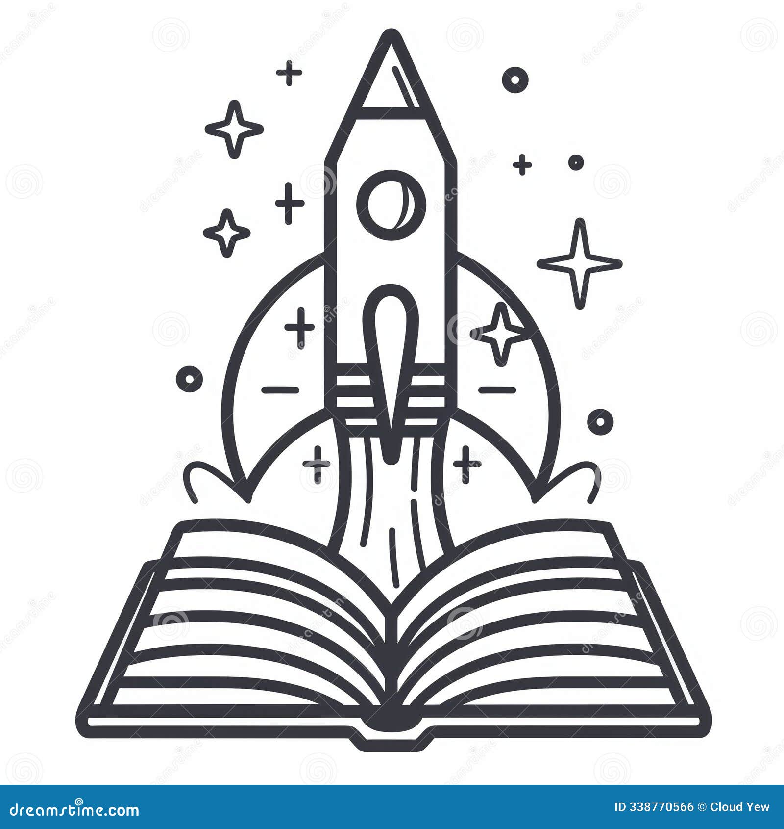 Simple Line Drawing of a Rocket Launching from a Book. Stock ...
