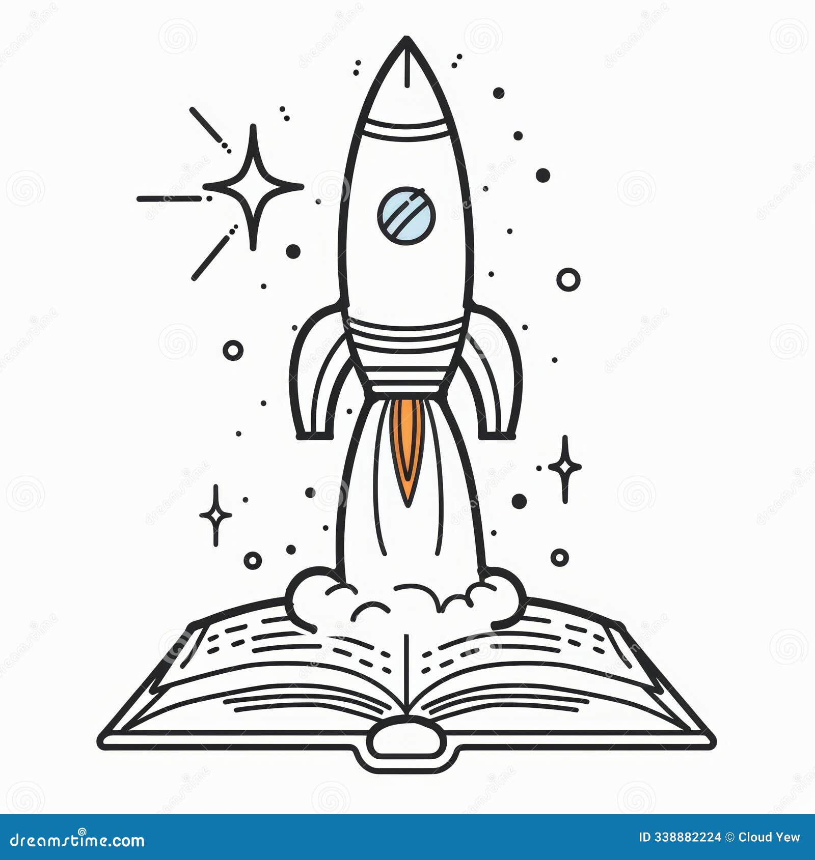 Simple Line Drawing of a Rocket Launching from a Book. Stock ...