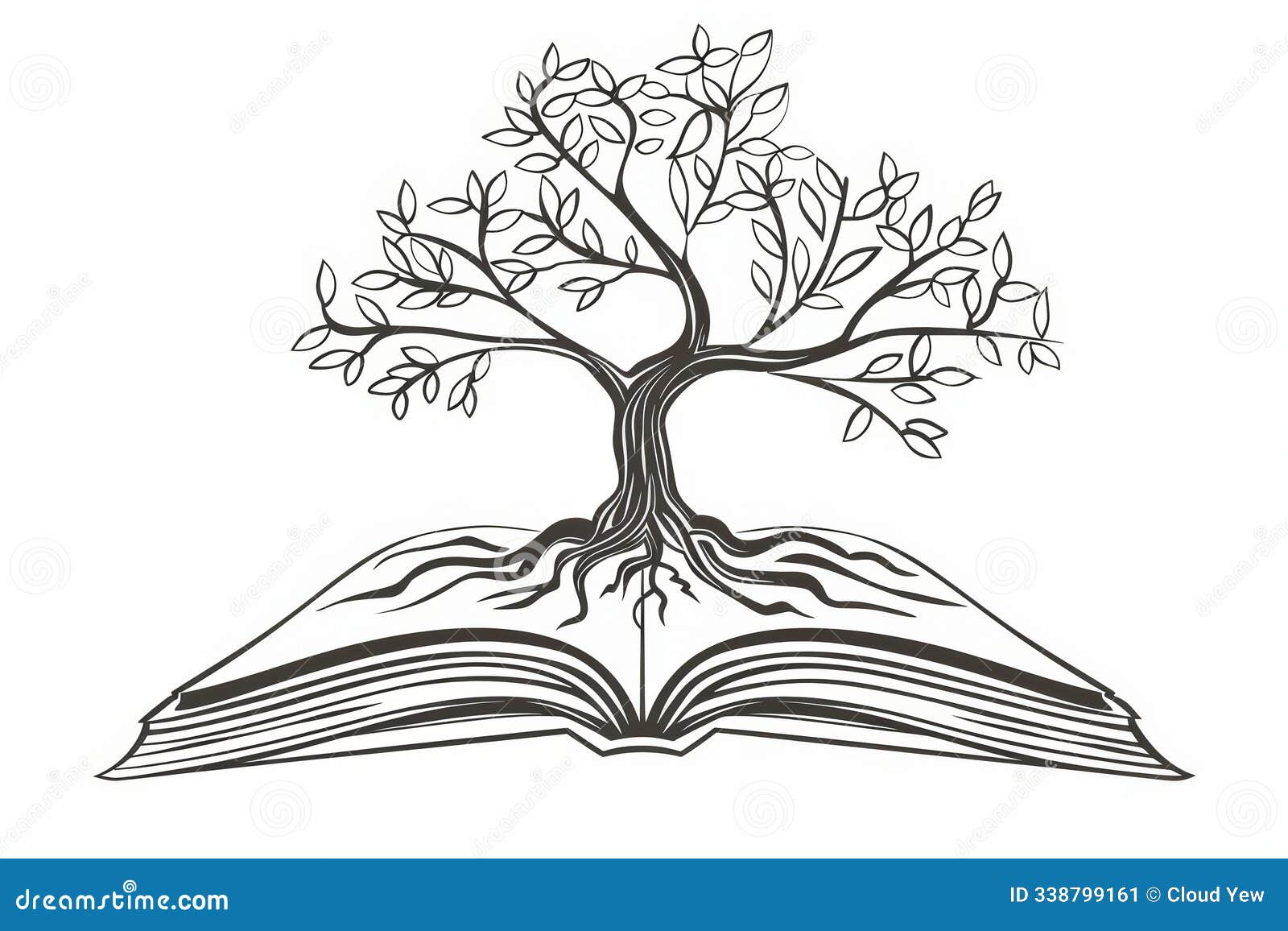 Simple Line Drawing of a Tree with Roots in a Book. Stock Illustration ...