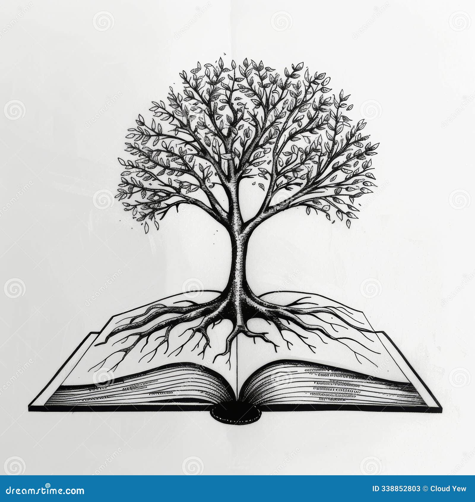 Simple Line Drawing of a Tree with Roots in a Book. Stock Illustration ...